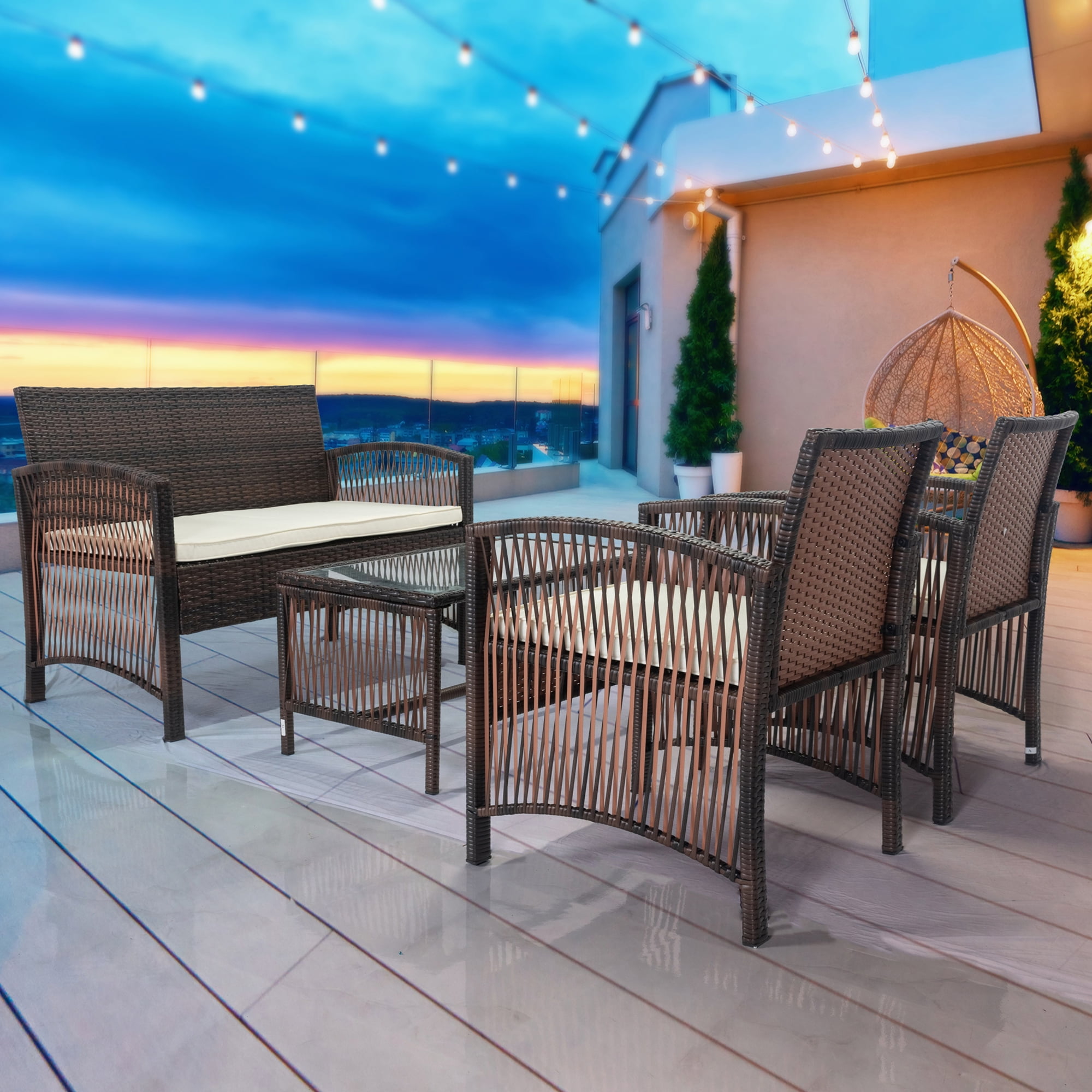 ENYOPRO 4-Piece Outdoor Set, Wicker Patio Furniture with 2 Chairs, 1 ...