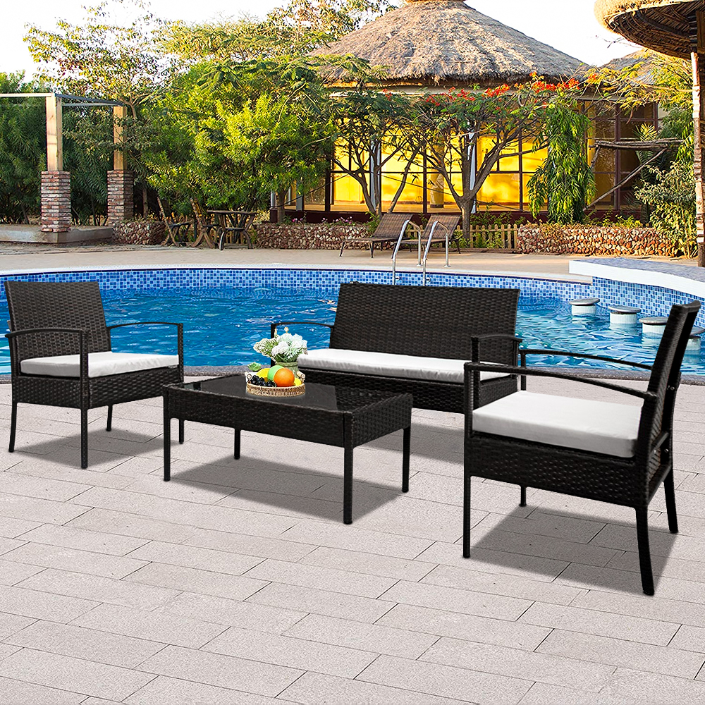 Outdoor Conversation Sets, 4 Piece Wicker Patio Set with Wicker Chairs ...