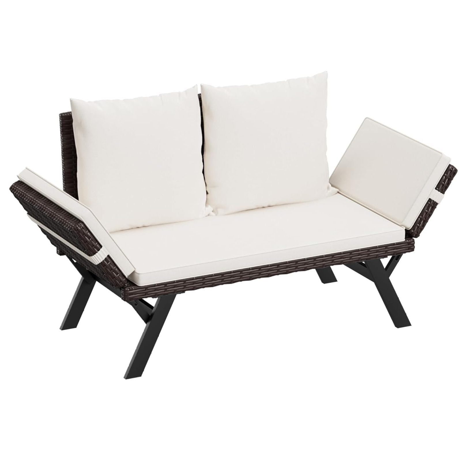 Outdoor Convertible Sofa, Woven Rattan Patio Furniture Sunbed with ...