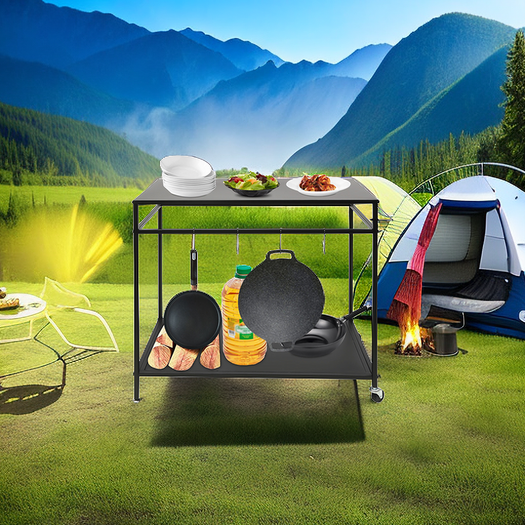 Outdoor Cook Station Table 2-Tier Shelf Food Prep BBQ Grill Serving ...