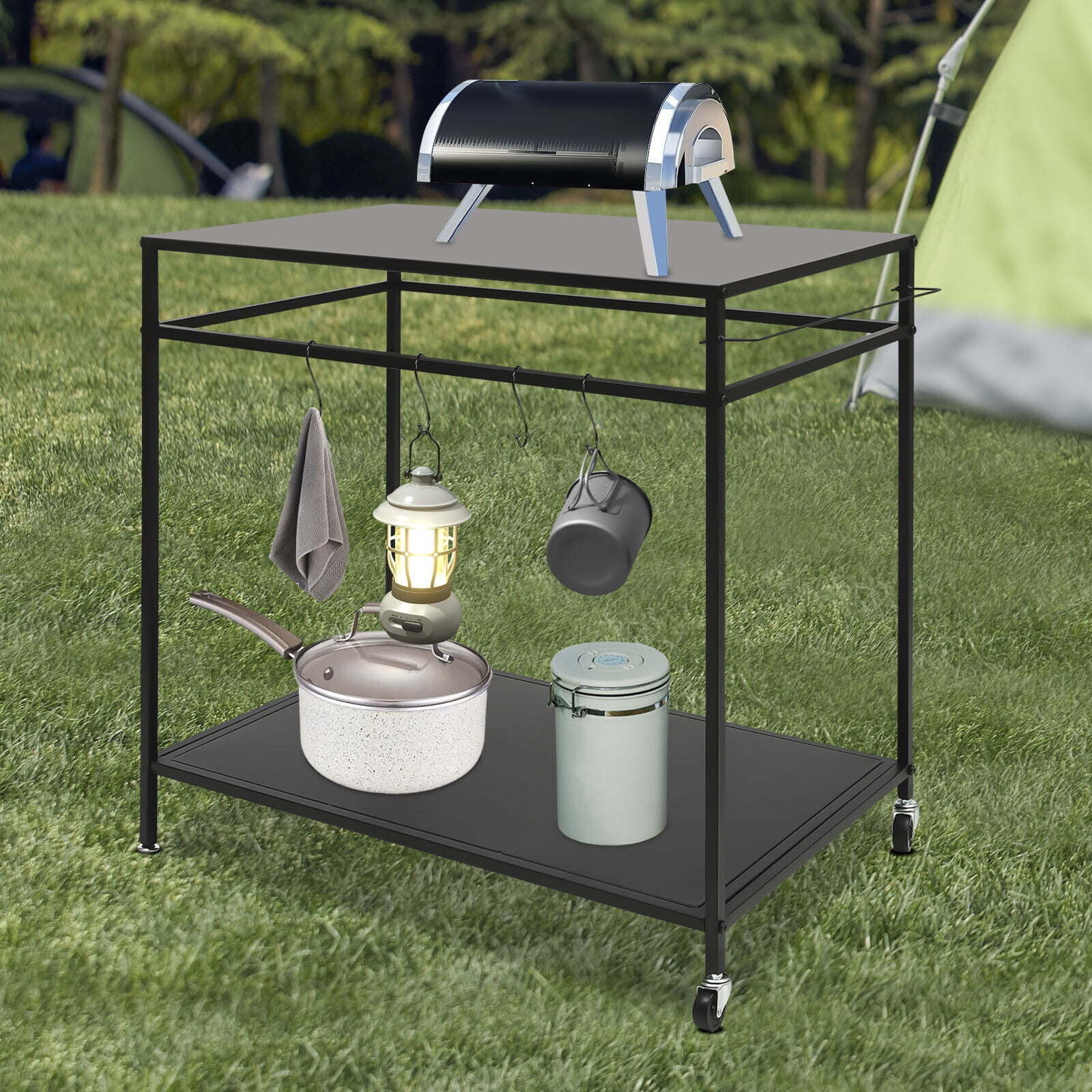 Outdoor Cook Station Table 2-Tier Shelf Food Prep BBQ Grill Serving ...