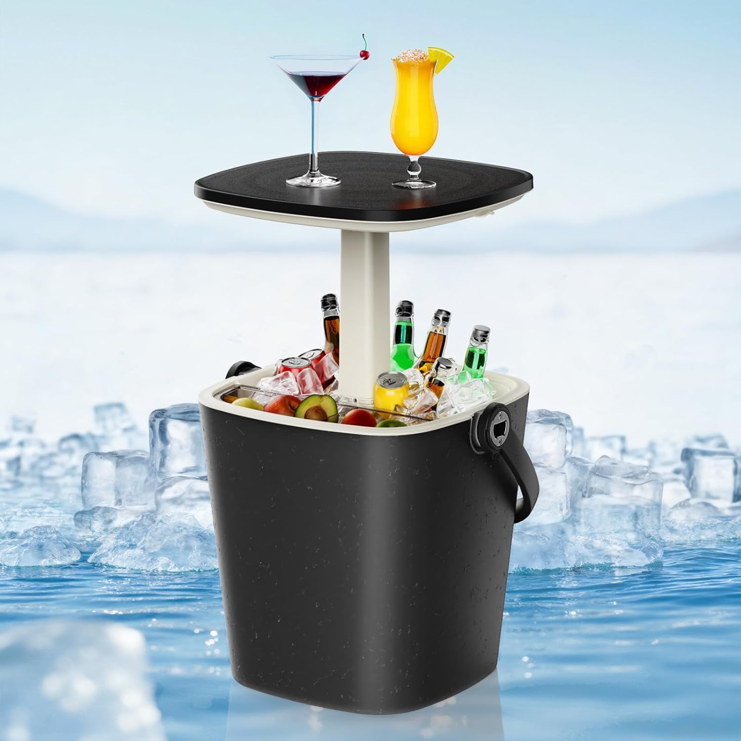 Outdoor Cool Bar Table with Adjustable Height,4-Gallon All-Weather Ice ...