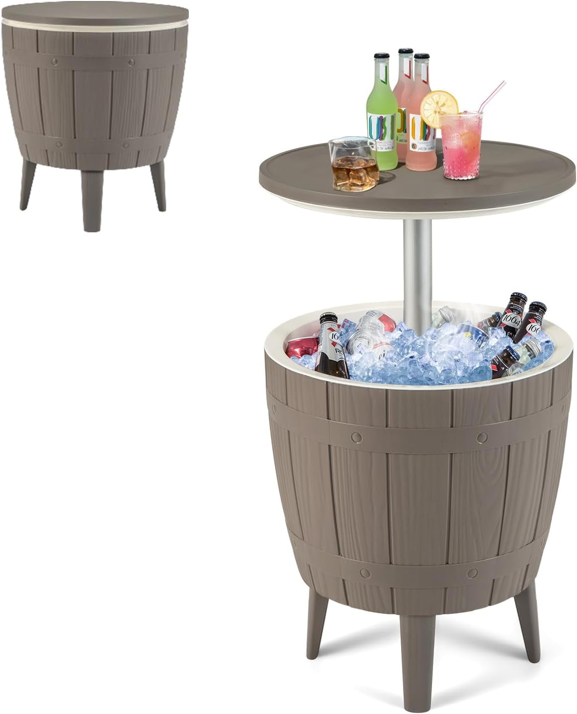 Outdoor Cooler Side Table, 10 Gallon Ice Cooler Table w/Drainage Plug ...