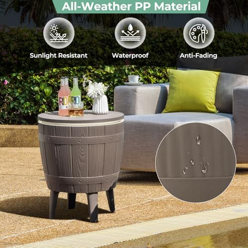 Outdoor Cooler Side Table, 10 Gallon Ice Cooler Table w/Drainage Plug ...