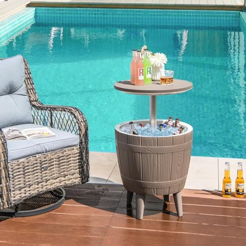Outdoor Cooler Side Table, 2 in 1 Patio Bar Table & Beer & Wine Cooler ...