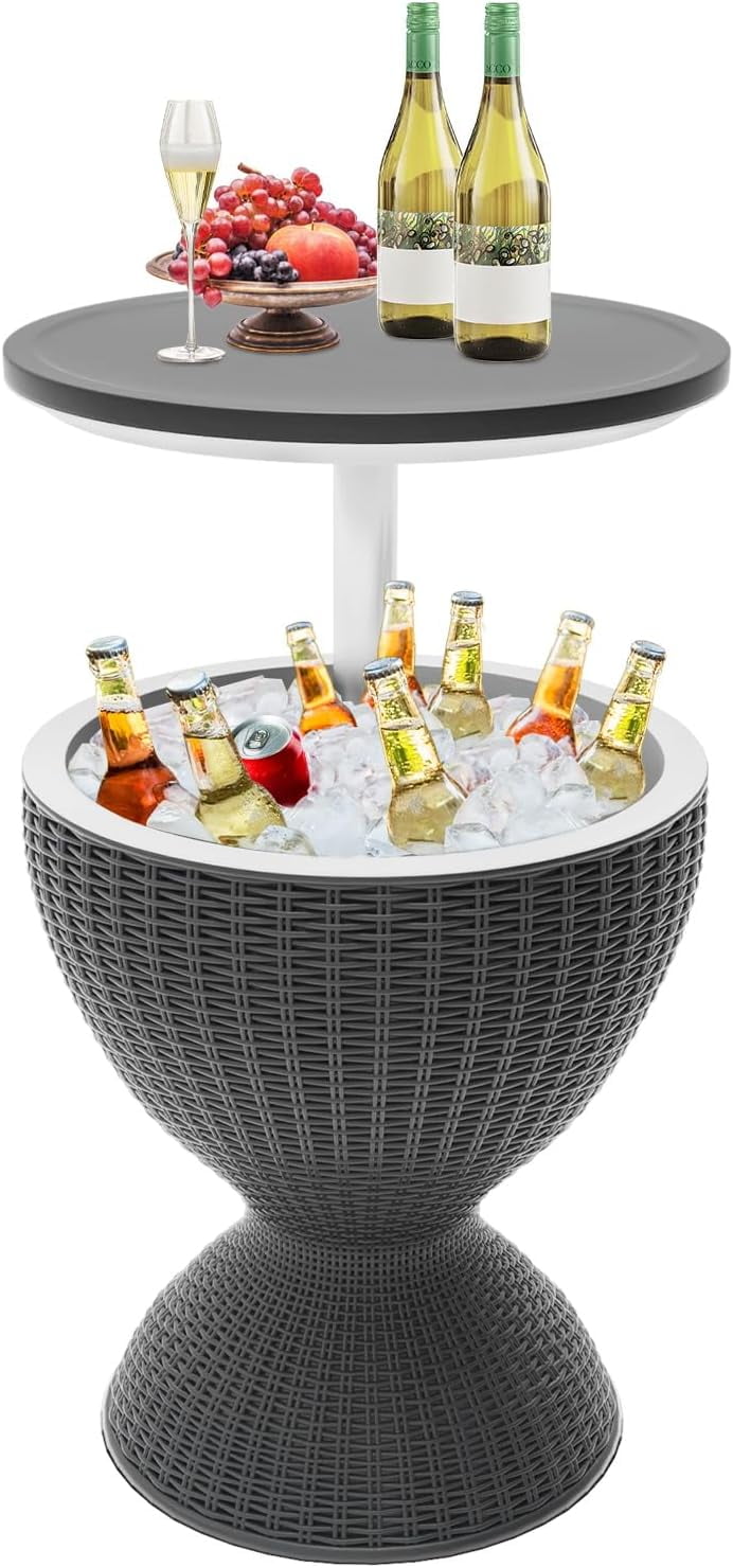 Outdoor Cooler Table, Height-Adjustable Patio Bar Tables 8 Gallon Beer ...