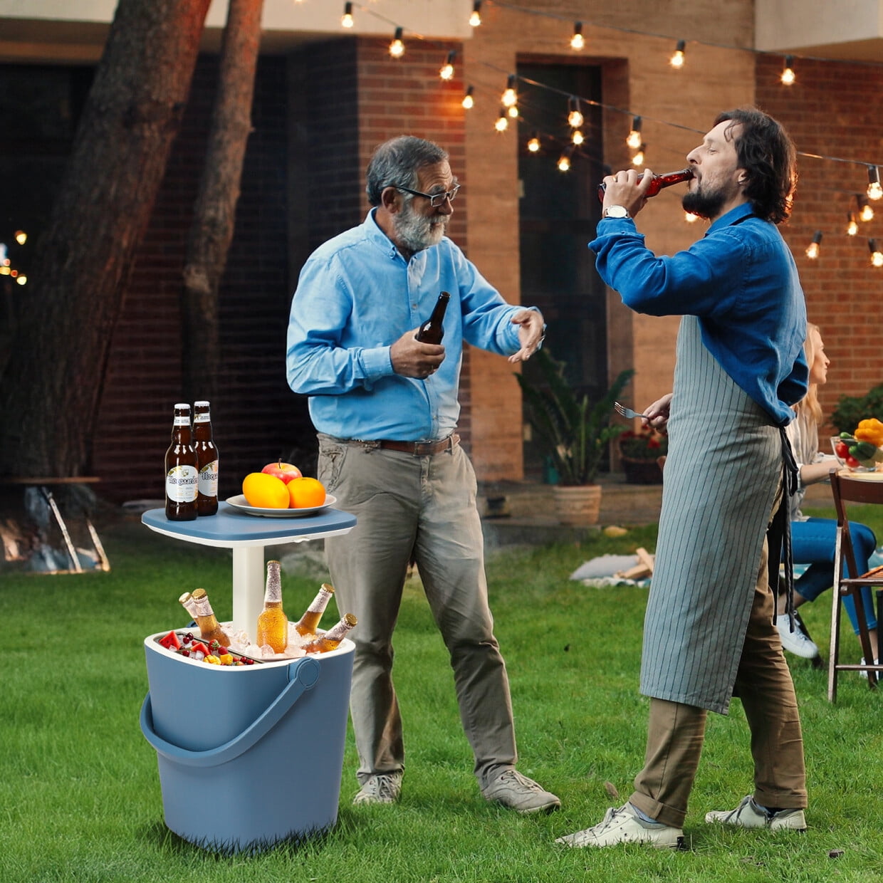 Outdoor Cooler Table, Portable Cooler Side Table with Handle, Bottle ...