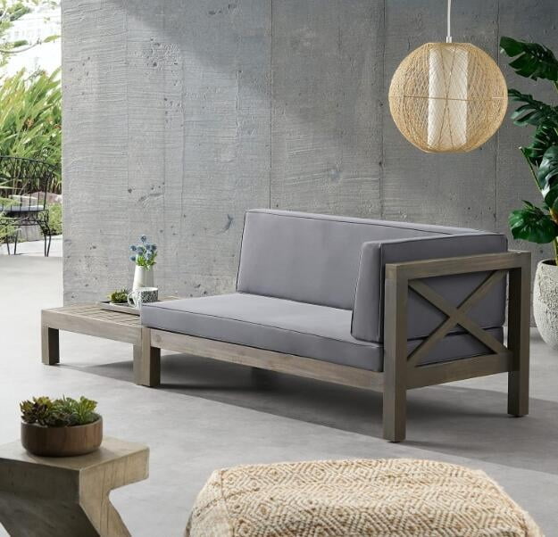 Outdoor Corner Bench with Coffee Table - Space-Saving Patio Furniture ...