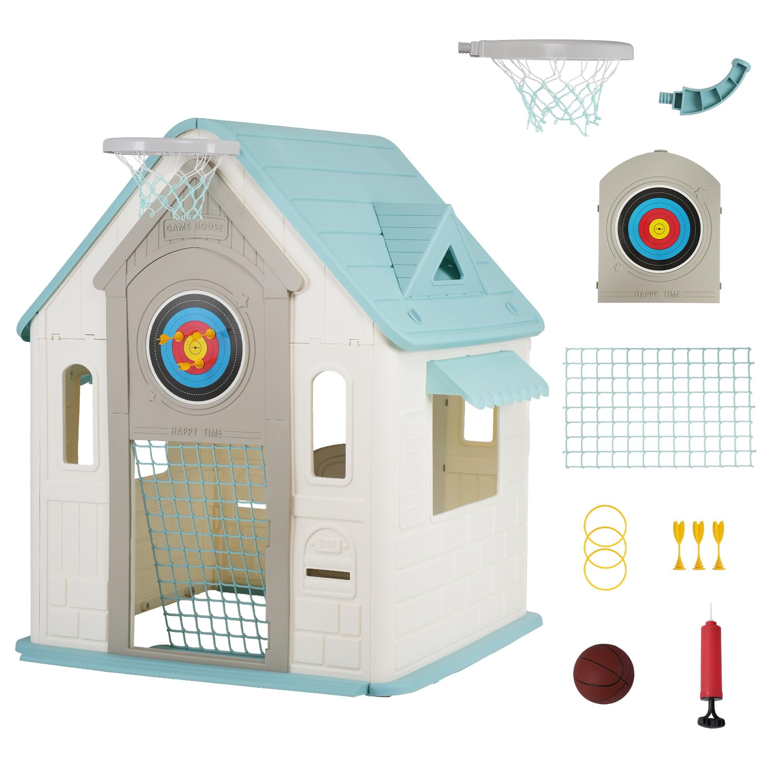 Outdoor Cottage Playhouse for Kids - 5-in-1 Activity Center with ...