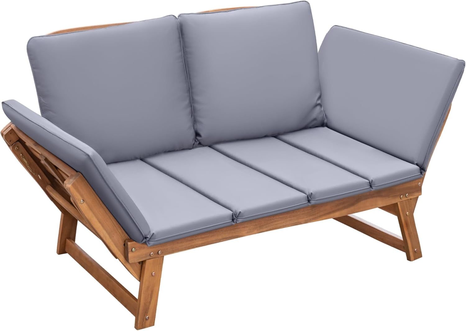 Outdoor Couch Acacia Wood Patio Couch with Adjustable Armrests,Outdoor ...