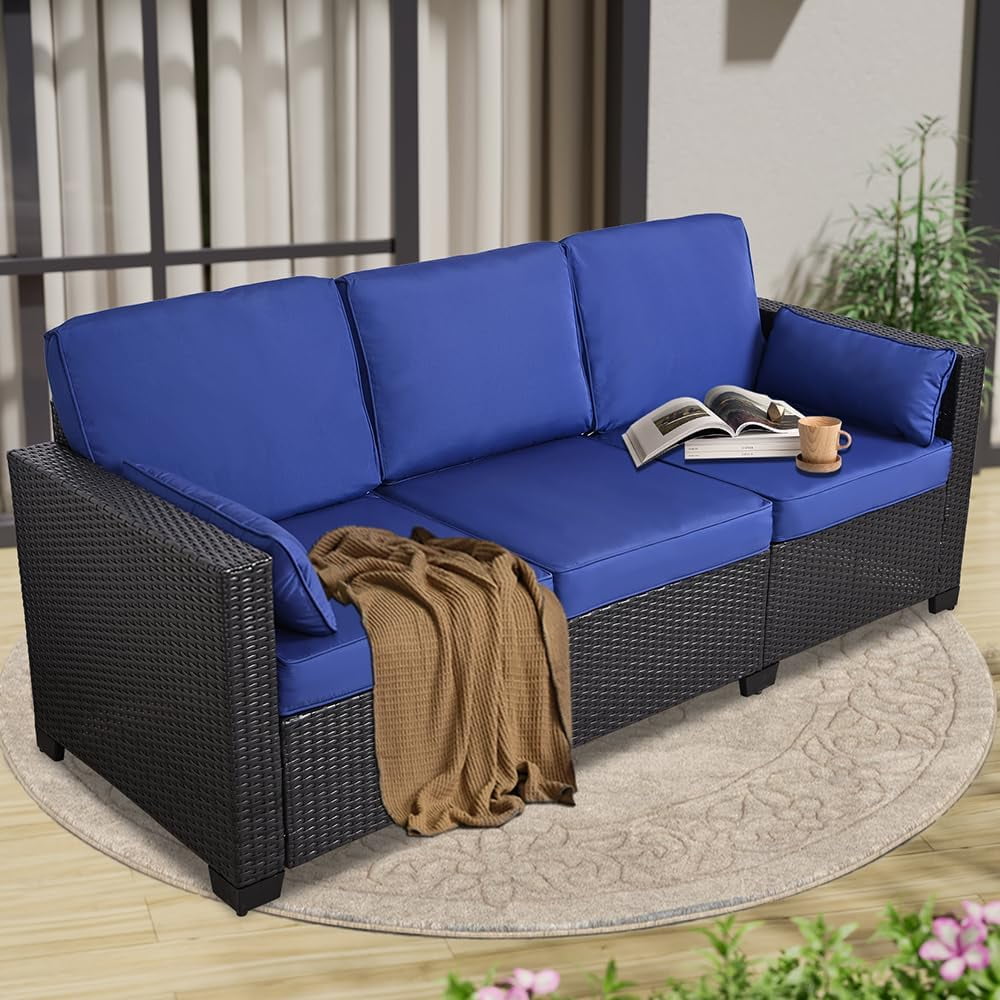 Outdoor Couch Wicker Patio Sofa, 3-Seat Sofa Patio Furniture Couch ...