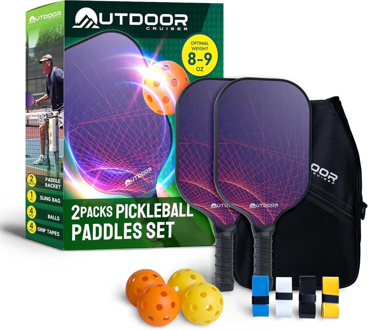 Outdoor Cruiser Pickleball Racket Set - Carbon Fiber Lightweight ...