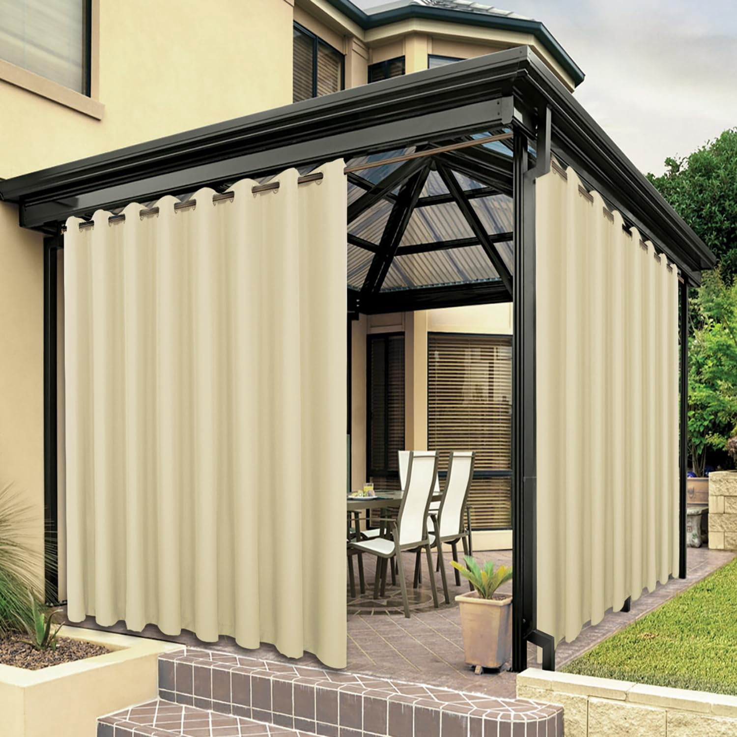 Outdoor Curtain Cream 110"W x 95"L (Pack of 1) - Walmart.com