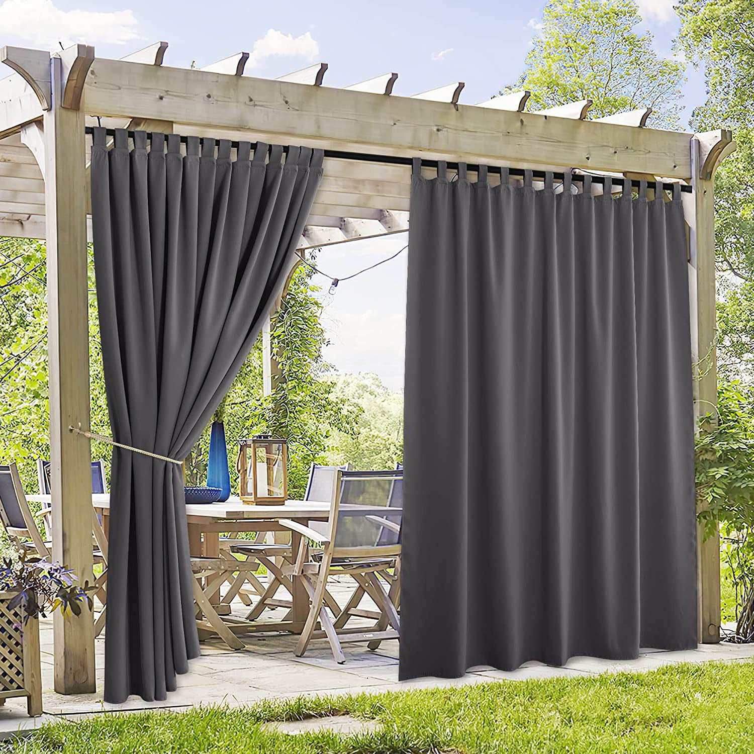 Outdoor Curtains 2 Panels, Sticky Tab Top Extra Wide Draperies Waterproof Noise Reducing Curtain ...