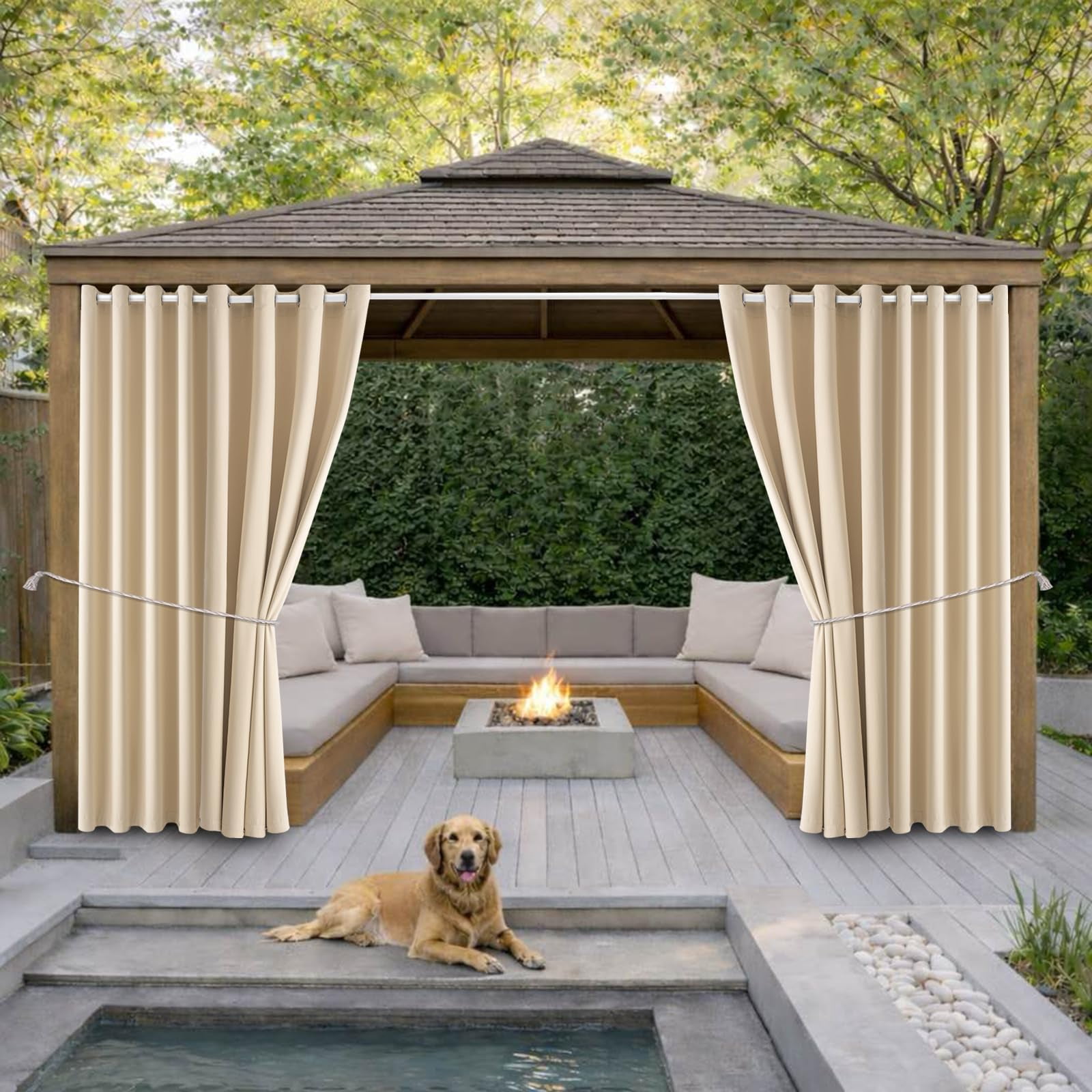 Outdoor Curtains Beige 105"W x 120"L (Pack of 2) - Walmart.com