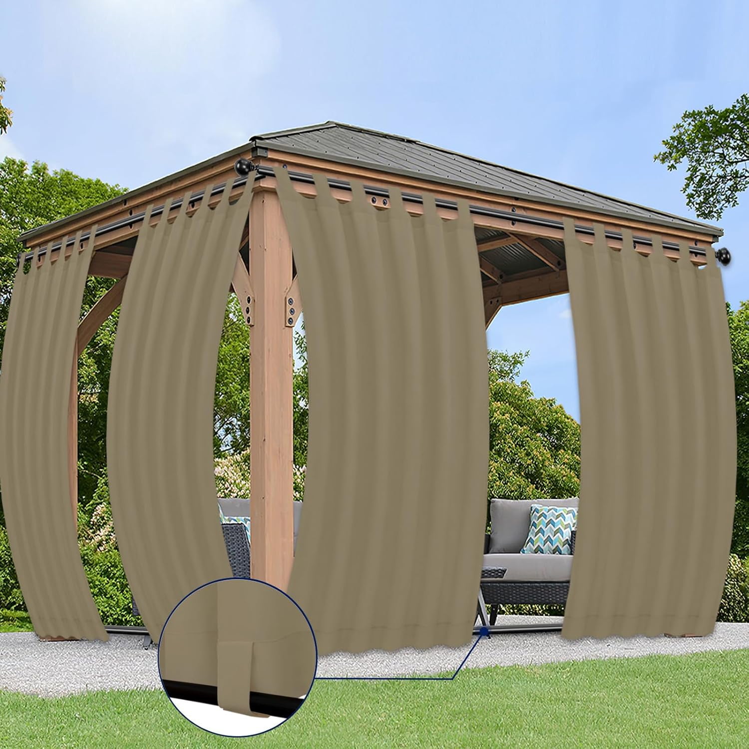 Outdoor Curtains for Detachable Sticky Tab Top Patio Waterproof/Weatherproof, UV and Fade ...