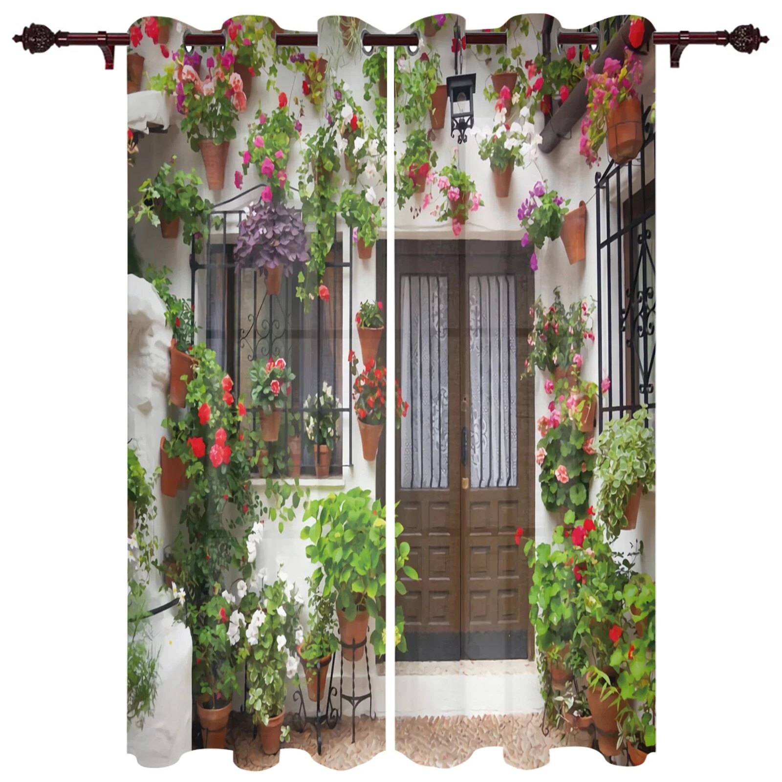 Outdoor Curtains House Flowers Leaves Living Room Kitchen Curtain Drape ...