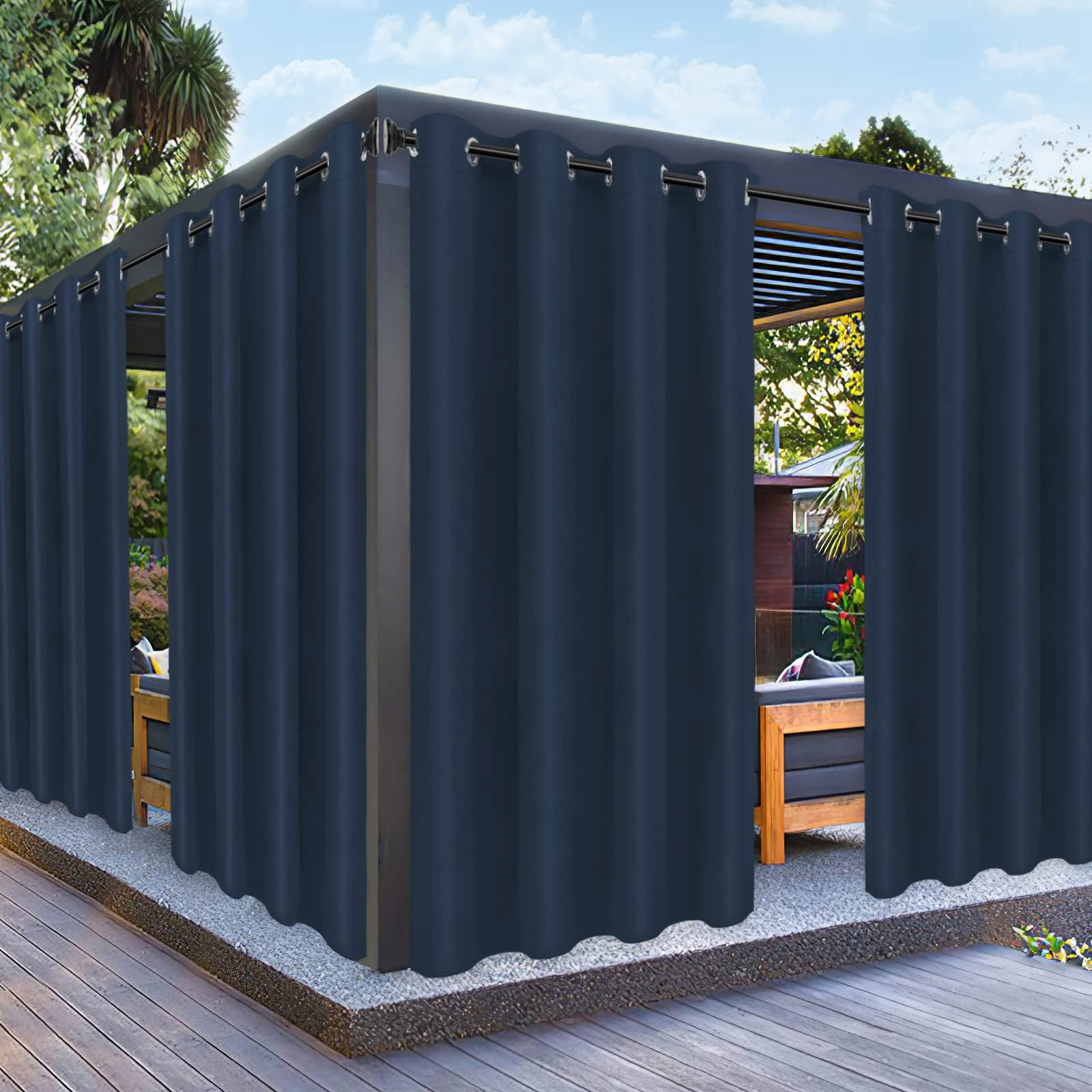 Outdoor Curtains Navy Blue 52"W x 95"L (Pack of 1) - Walmart.com