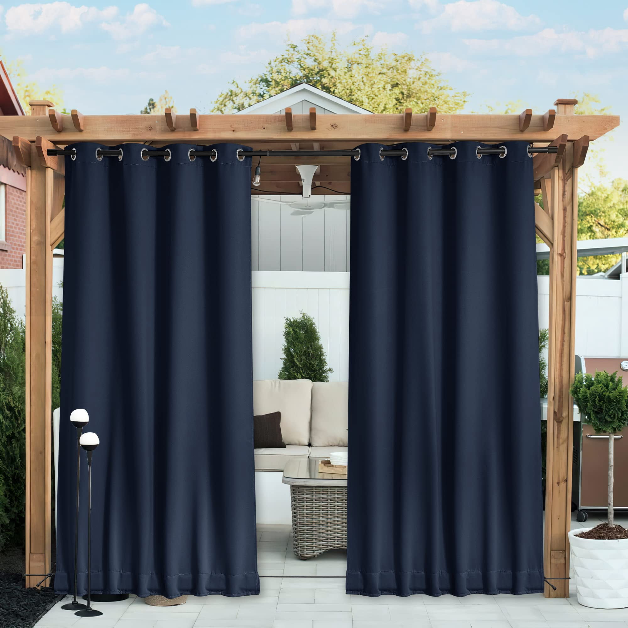 Outdoor Curtains Navy Blue 52"W x 95"L (Pack of 2) - Walmart.com