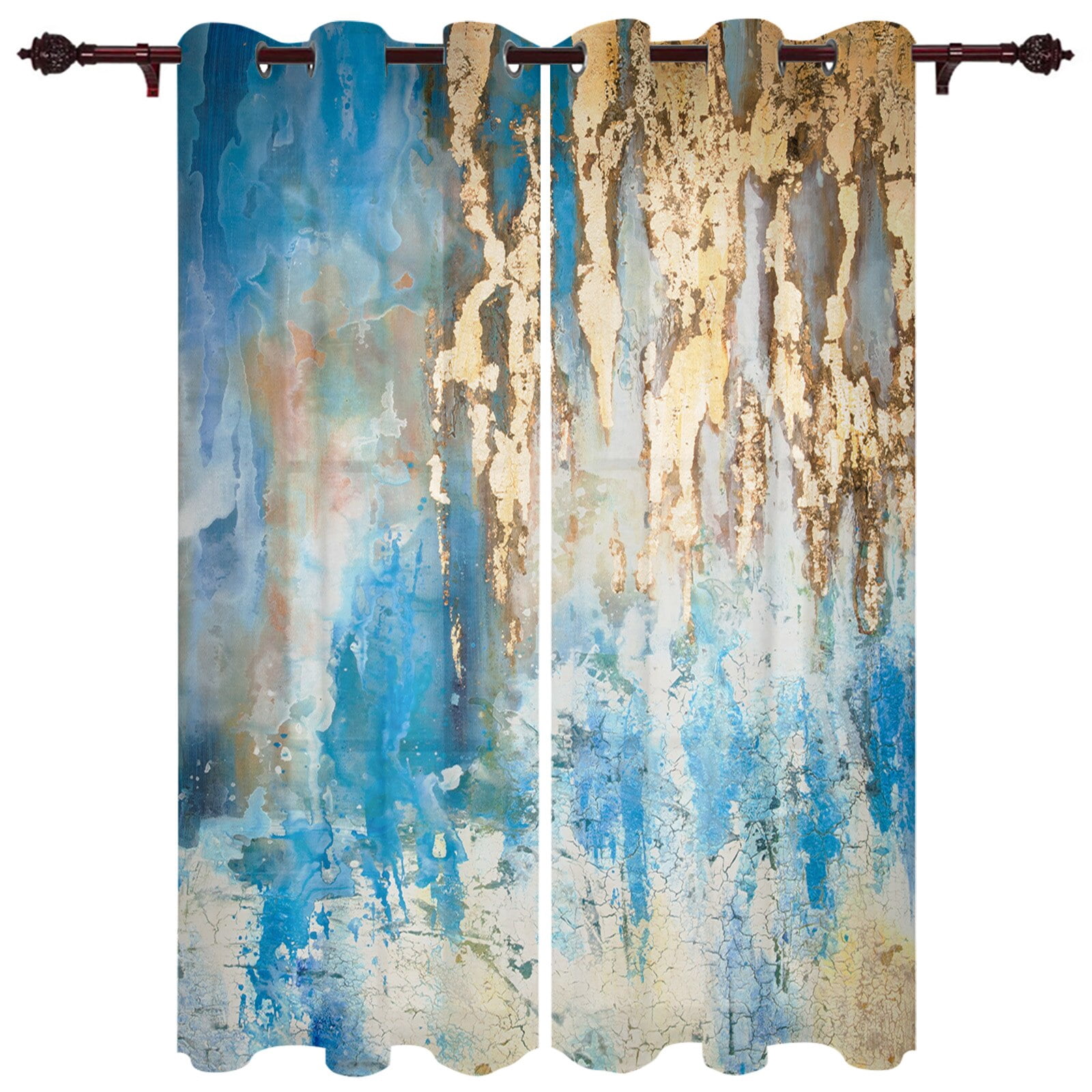 Outdoor Curtains Oil Painting Abstract Blue Living Room Kitchen Curtain ...