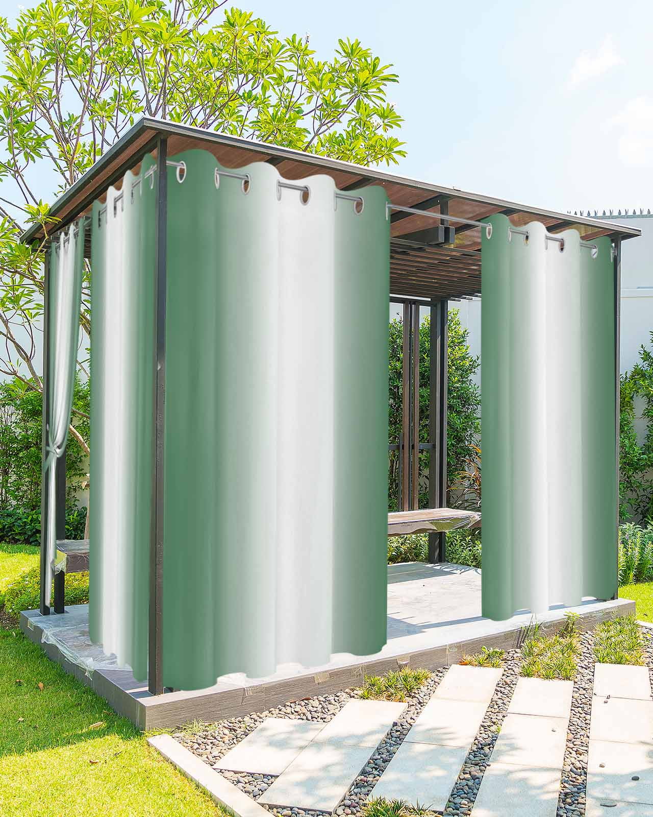 Outdoor Curtains for Patio Abstract Ombre Hunter Green and White ...