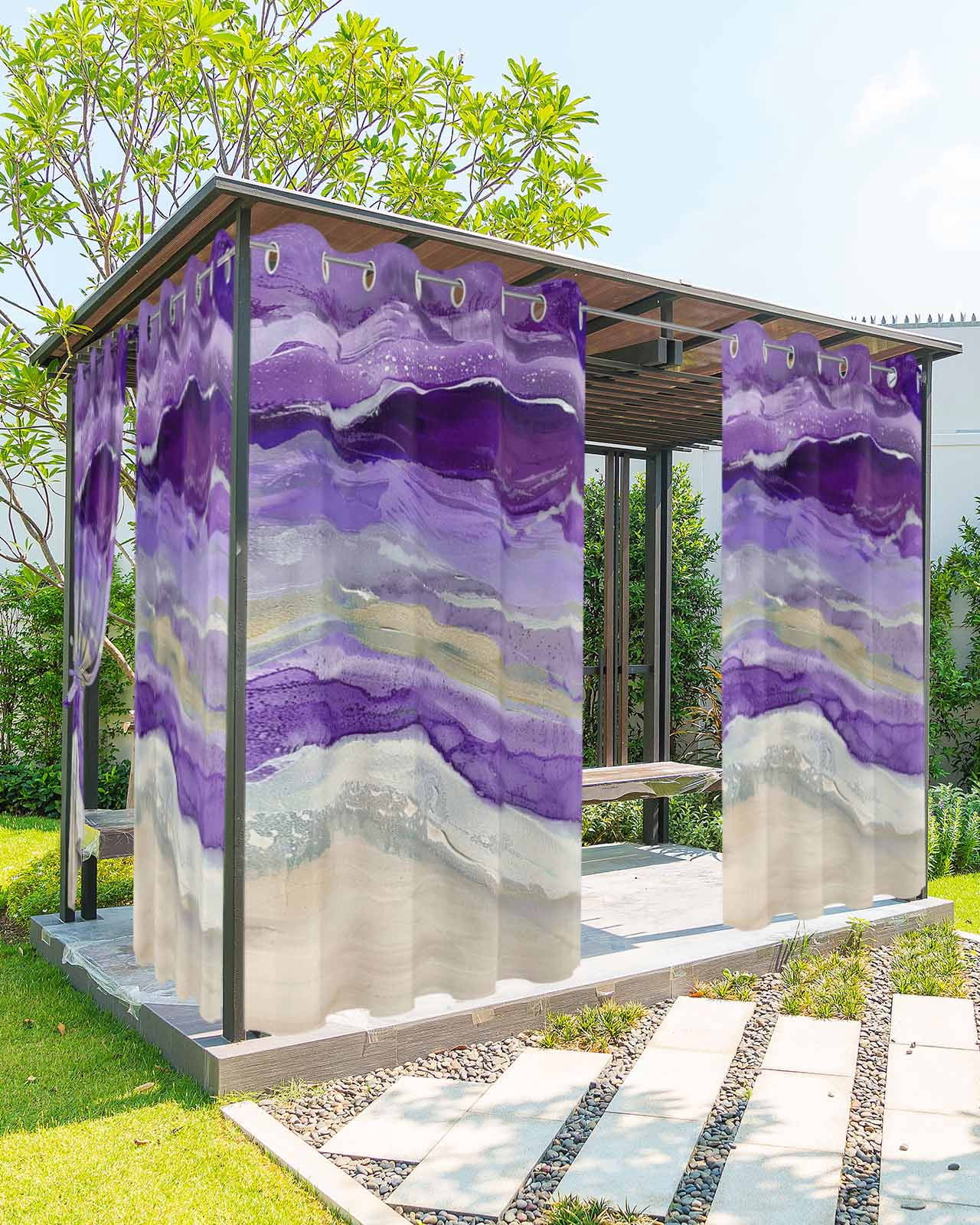 Outdoor Curtains for Patio Abstract Purple Gradient Beach Ocean Wave ...