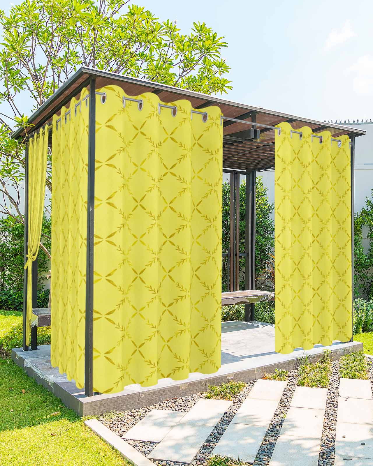 Outdoor Curtains for Patio Abstract Yellow Diamond Plaid Texture ...