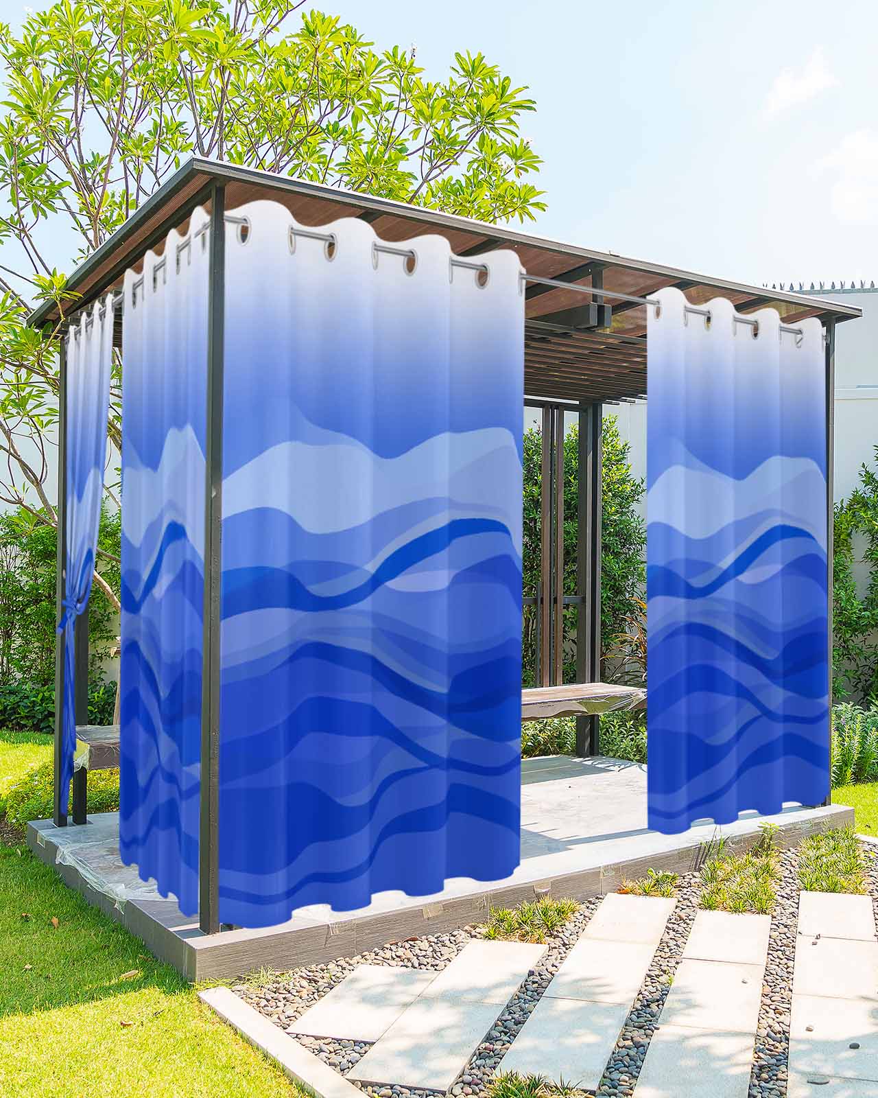 Outdoor Curtains for Patio Blue Ombre Ocean Wave Gradient Waterproof ...