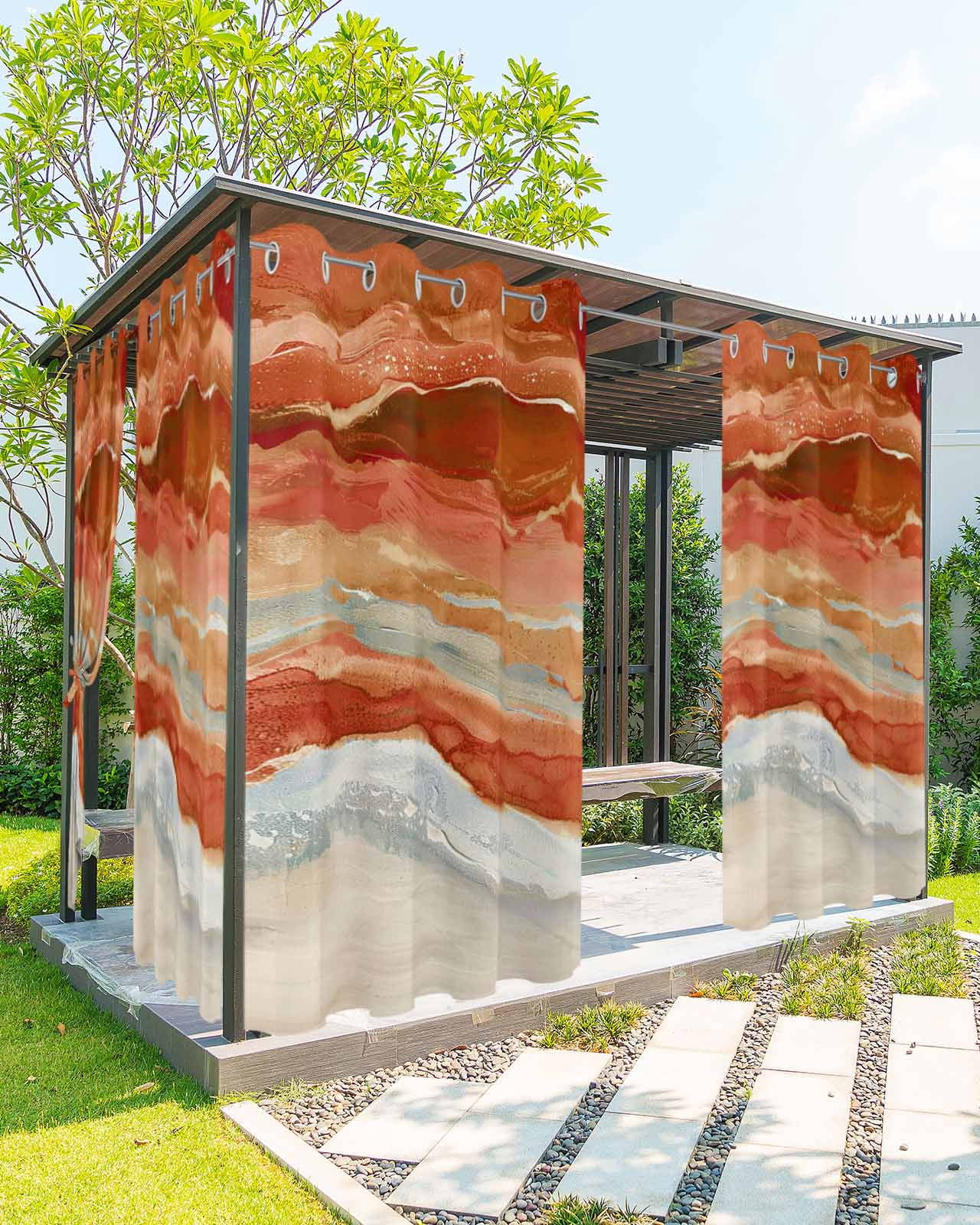 Outdoor Curtains for Patio, Burnt Orange Coastal Waterproof Blackout ...