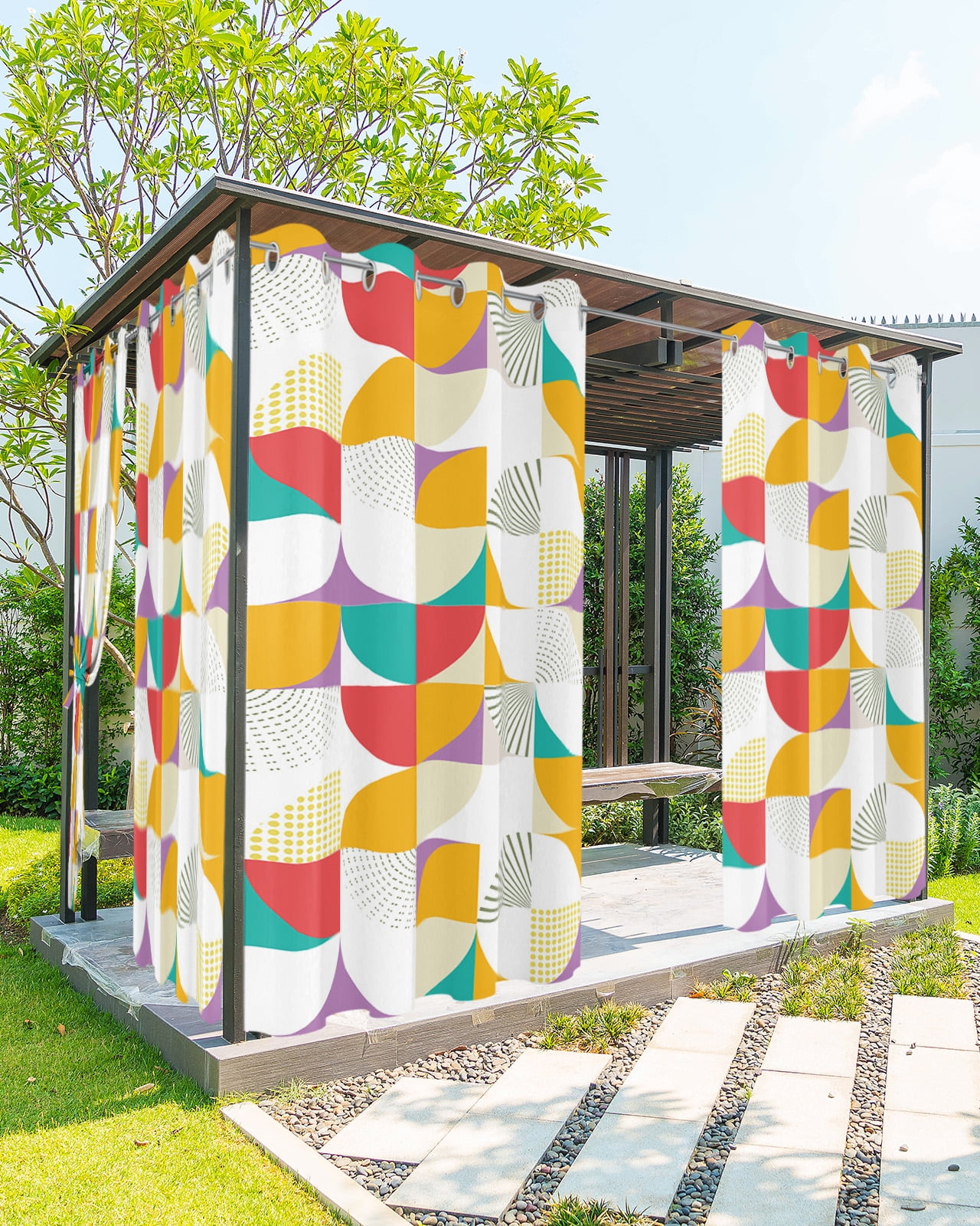 Outdoor Curtains for Patio, Colorful Geometric Waterproof Blackout ...
