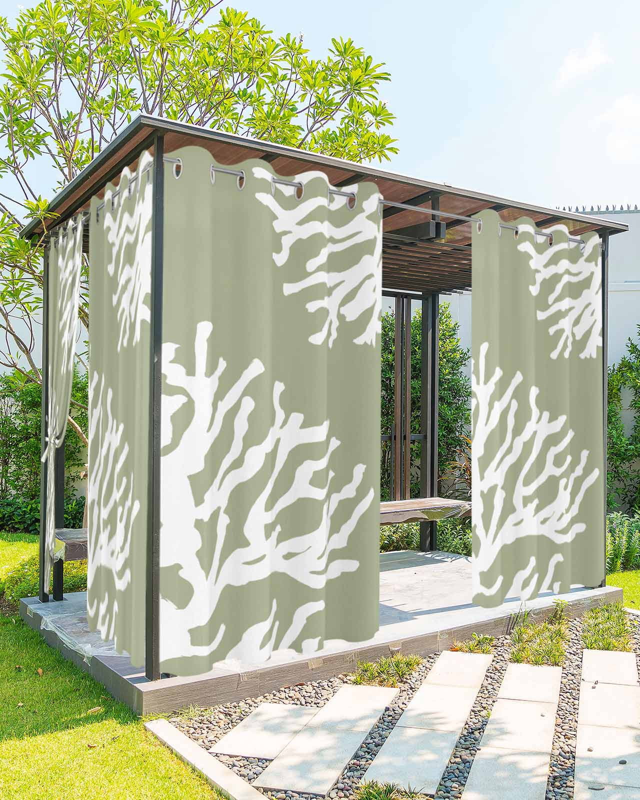 Outdoor Curtains for Patio, Coral Sage Green Waterproof Blackout ...