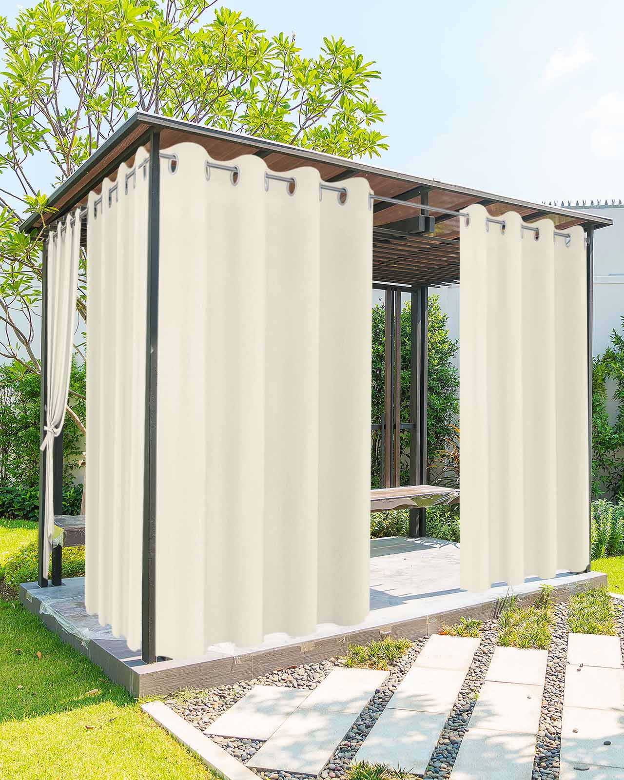 Outdoor Curtains for Patio Cream Solid Color Waterproof Privacy Outside ...