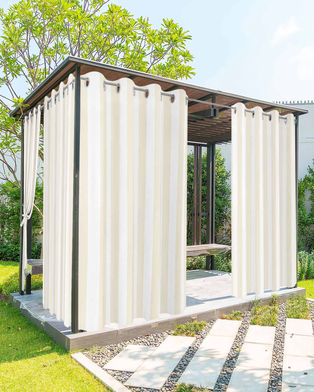 Outdoor Curtains for Patio Cream and White Striped Geometric Waterproof ...