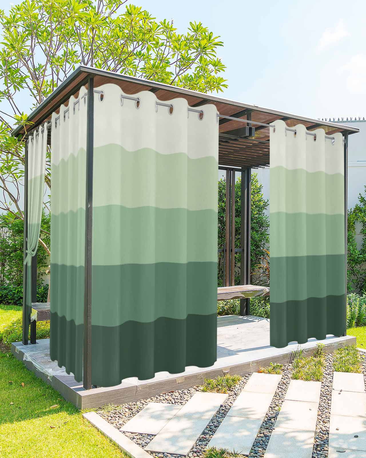 Outdoor Curtains for Patio Green and Sage Green Striped Gradient Rustic ...