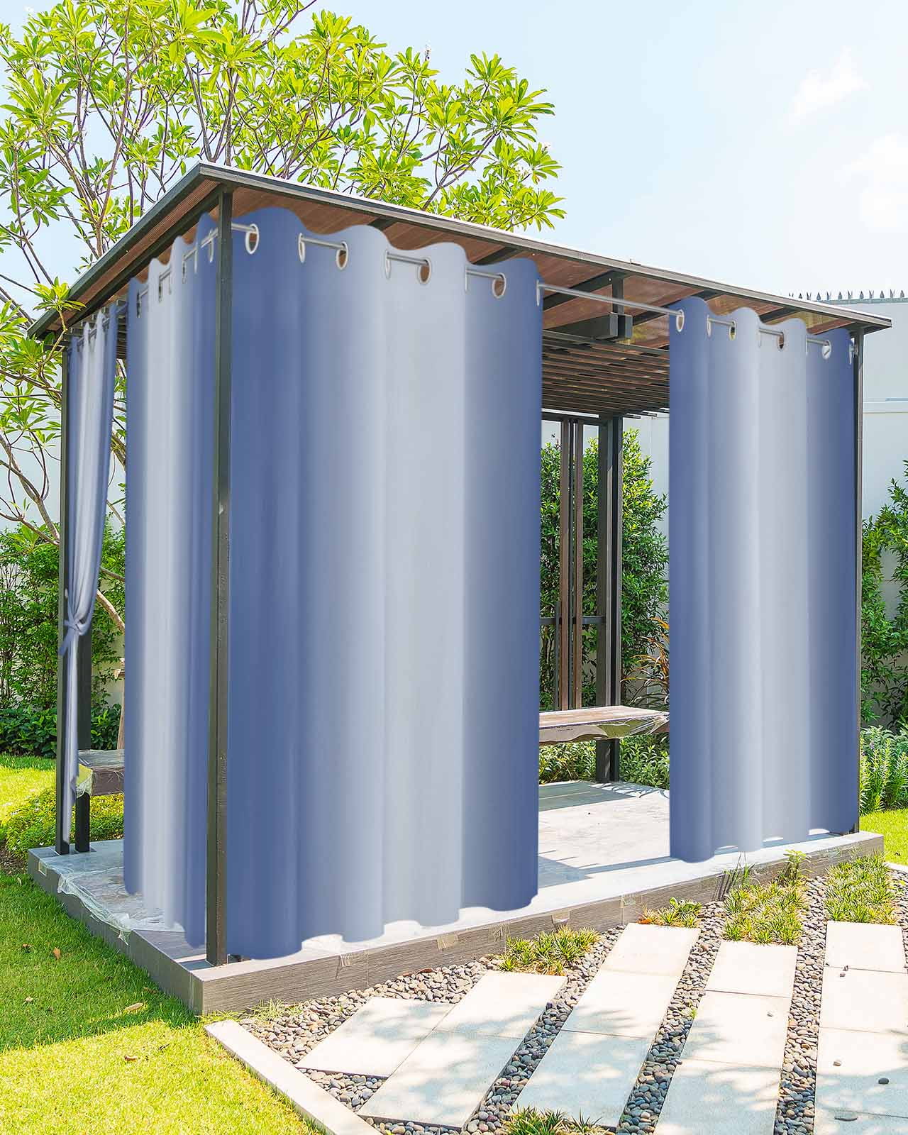 Outdoor Curtains for Patio Ombre Abstract Gradient Navy Blue Waterproof ...