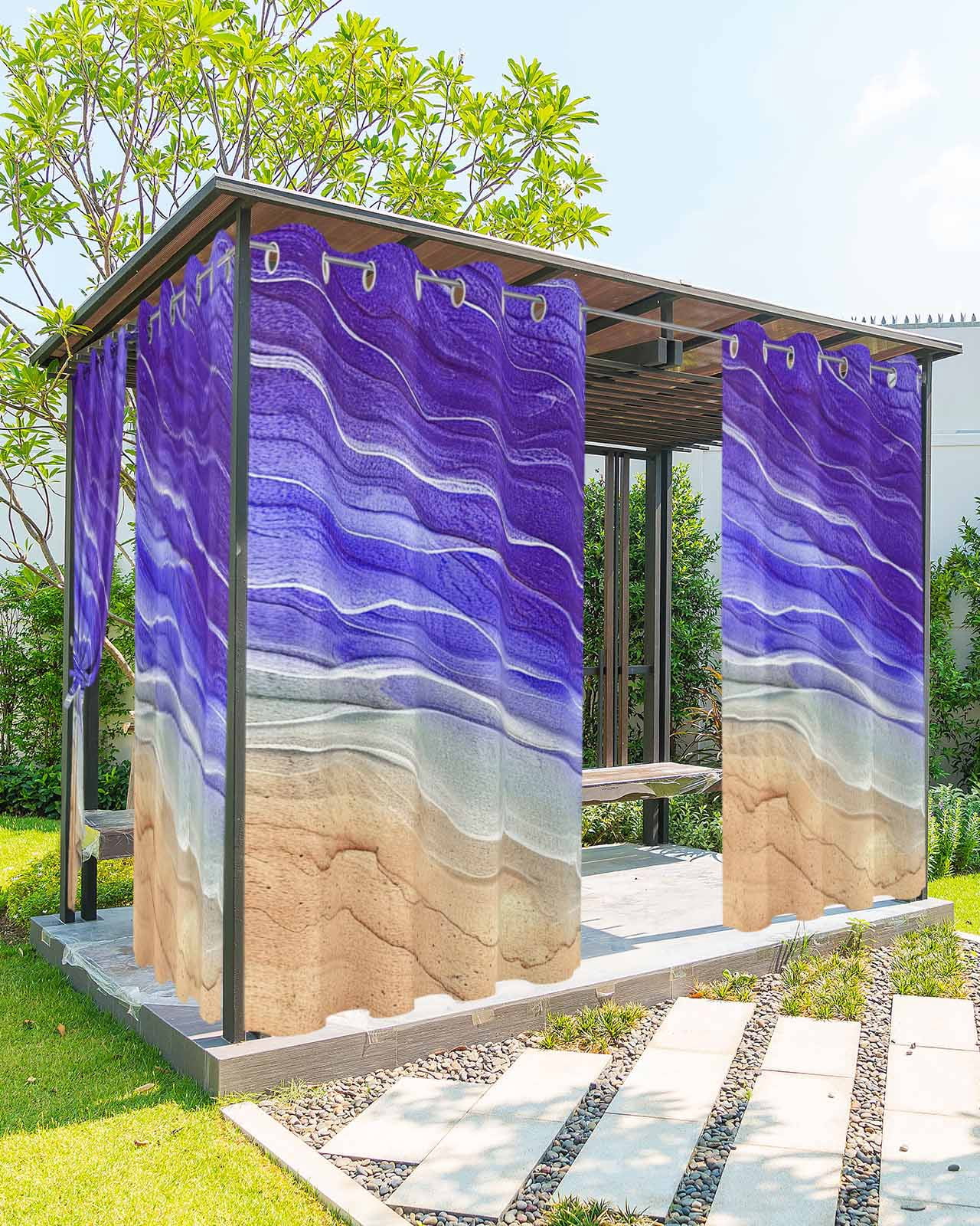 Outdoor Curtains for Patio Purple Gradient Seaside Ocean Wave Ombre ...