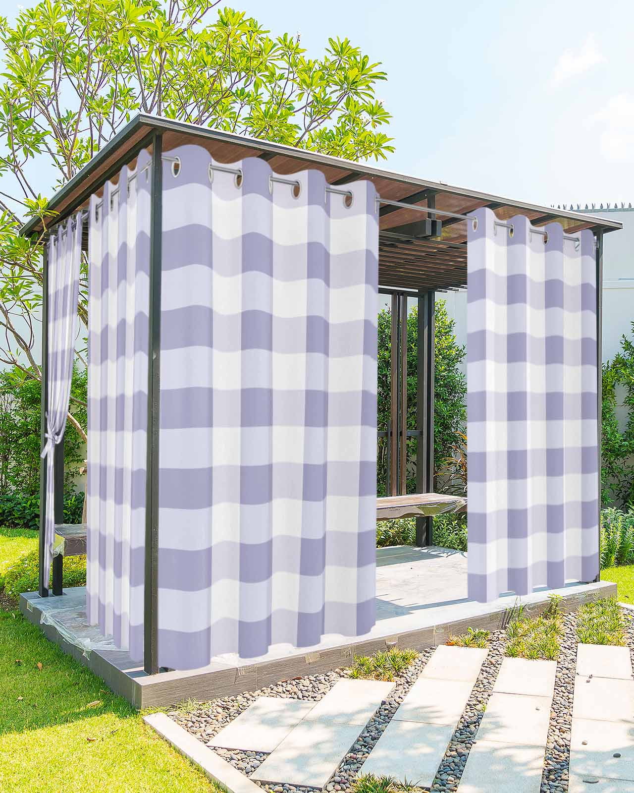 Outdoor Curtains for Patio, Purple Plaid Waterproof Blackout Outside ...