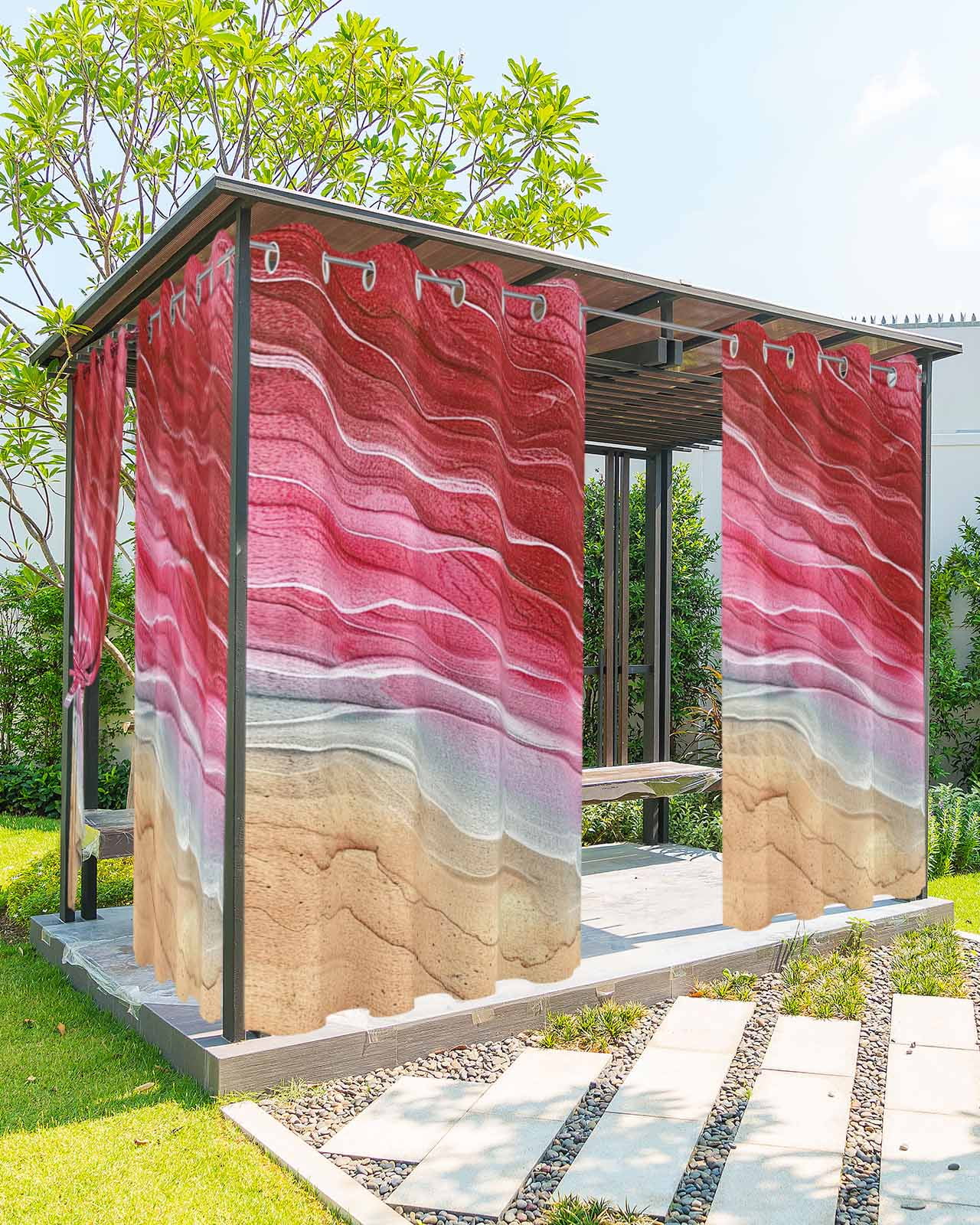 Outdoor Curtains for Patio Red Gradient Seaside Ocean Wave Ombre ...