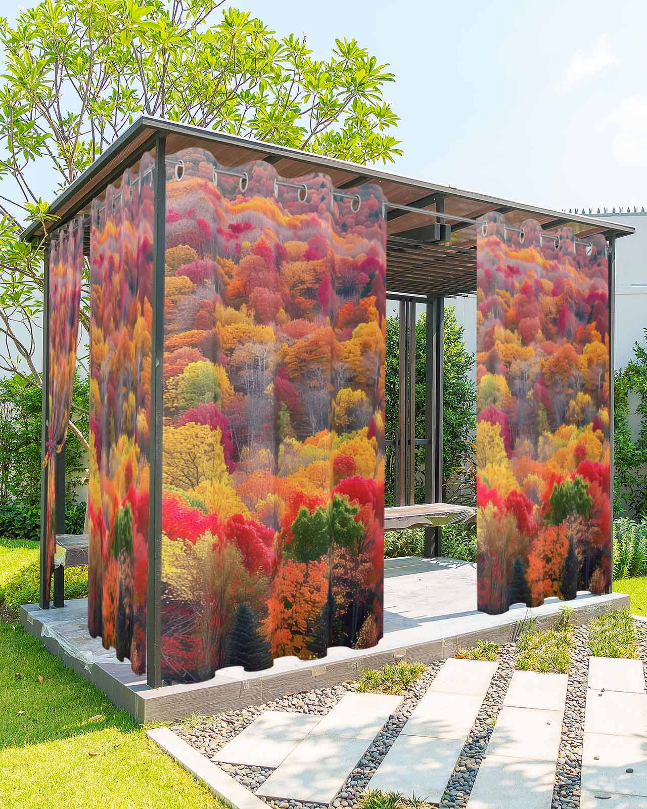 Outdoor Curtains for Patio, Red Orange Green Forest Waterproof Blackout ...