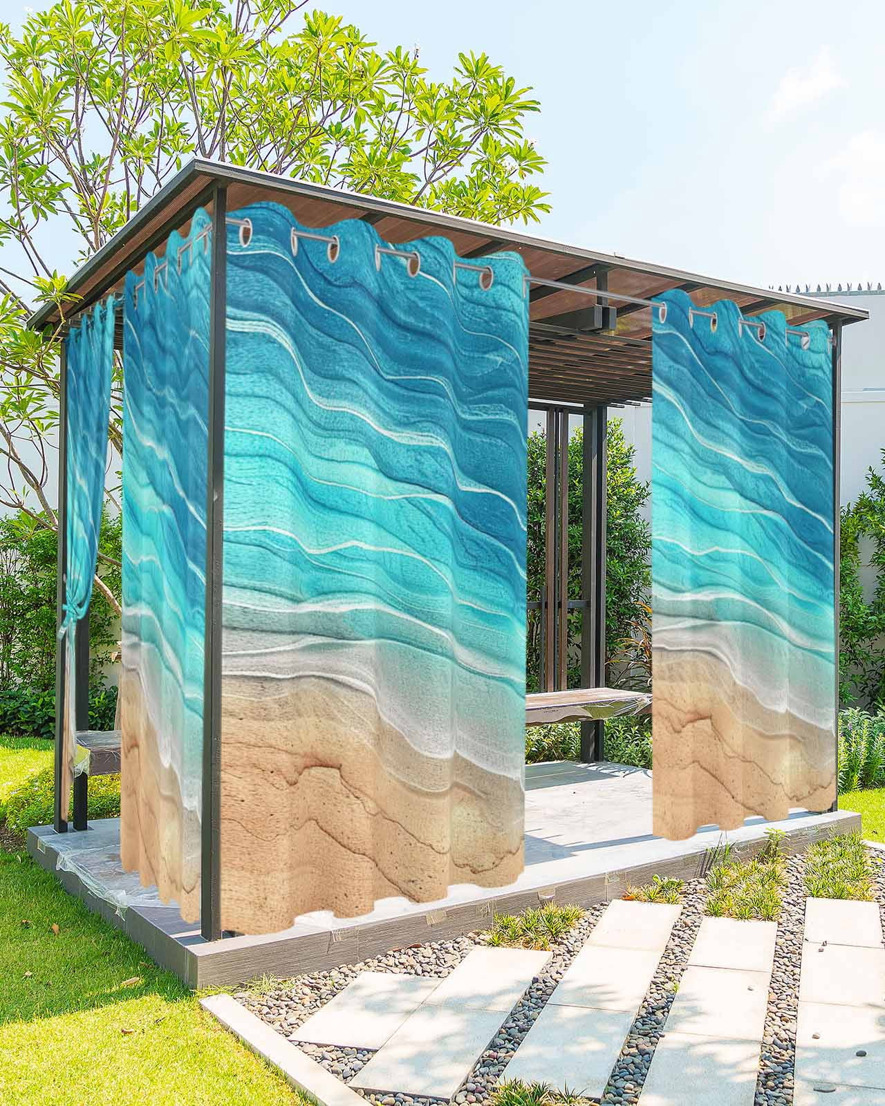 Outdoor Curtains for Patio Turquoise Gradient Seaside Ocean Wave Ombre ...