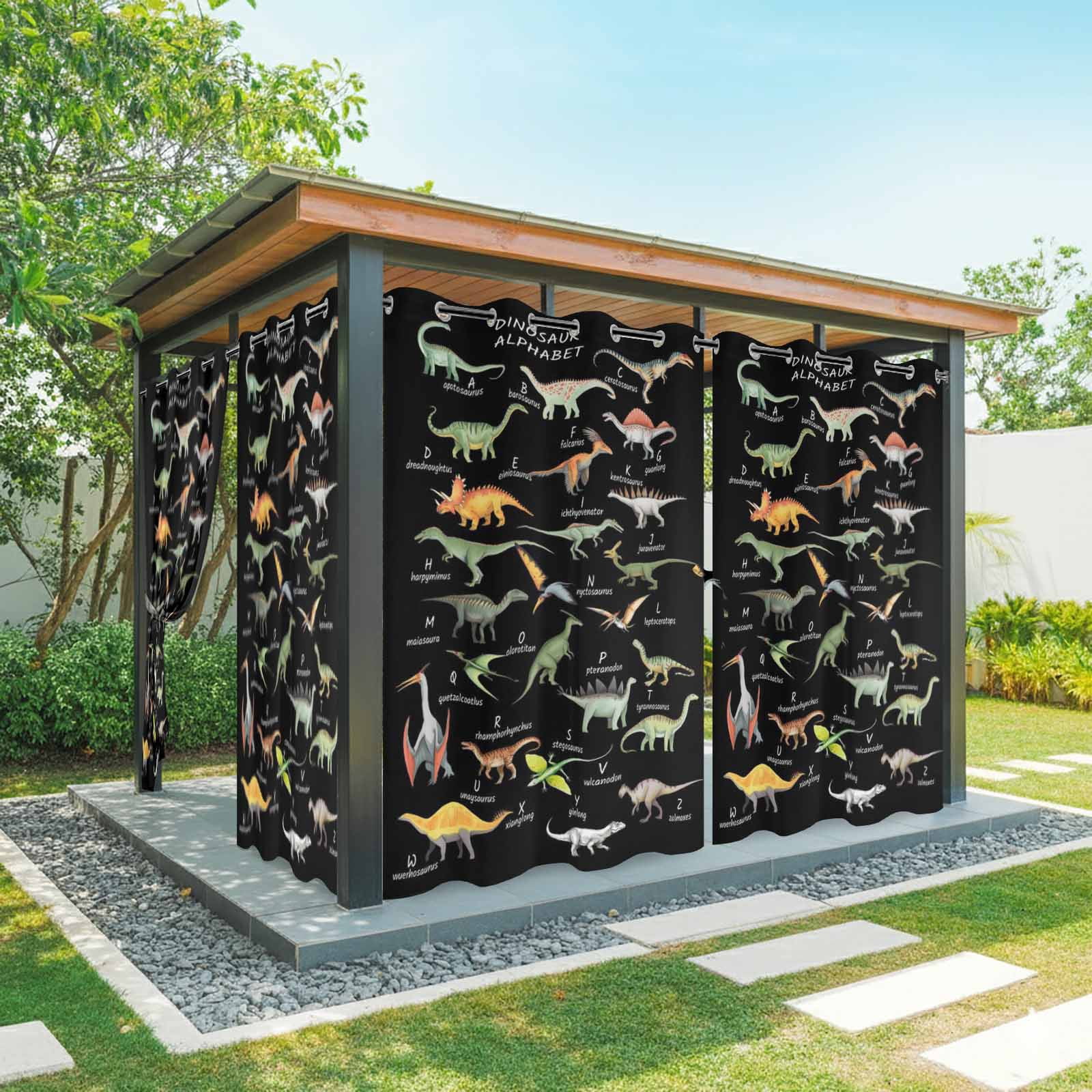 Outdoor Curtains for Patio Waterproof, Black Dinosaur Outdoor Privacy ...