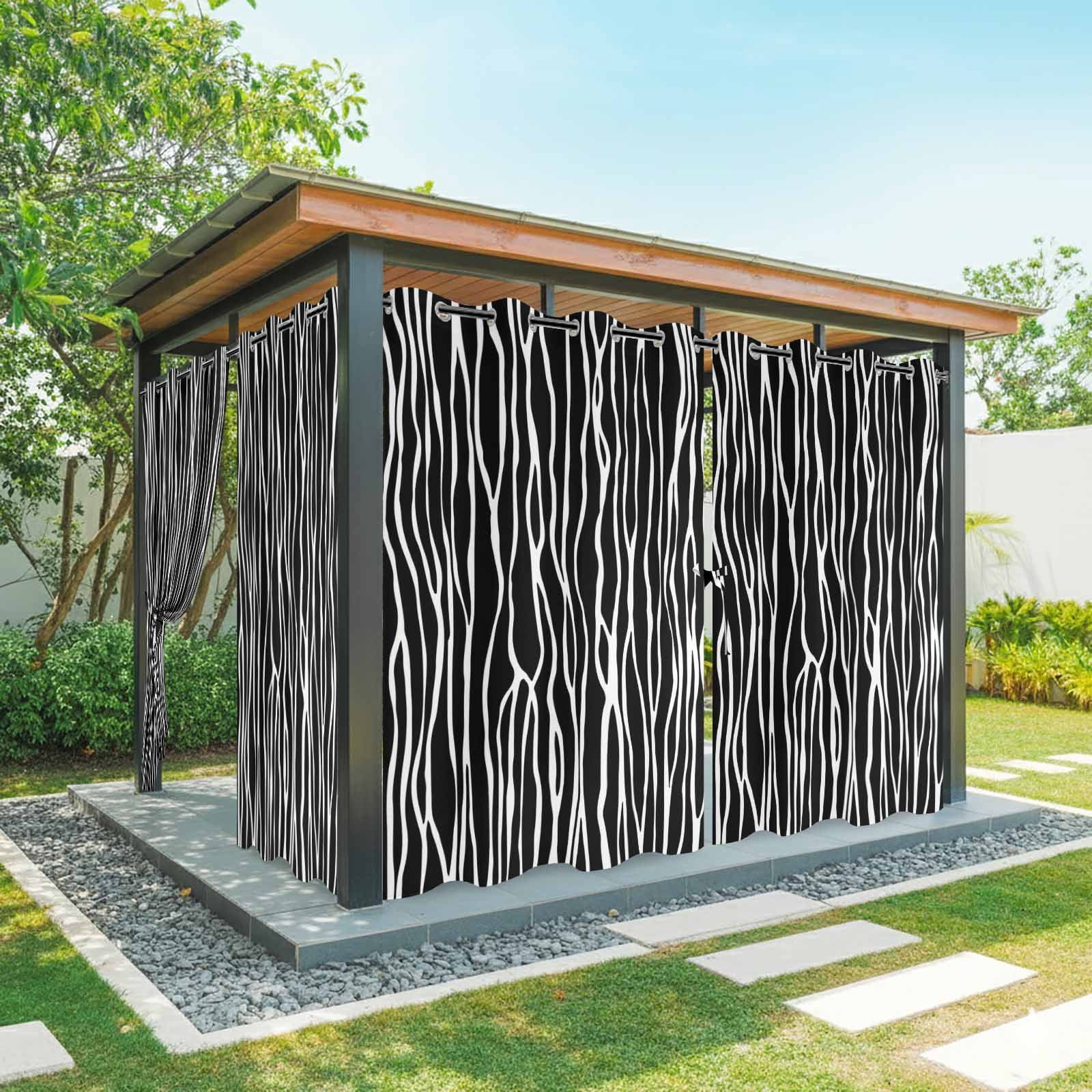 Outdoor Curtains for Patio Waterproof, Black Striped Outdoor Privacy ...