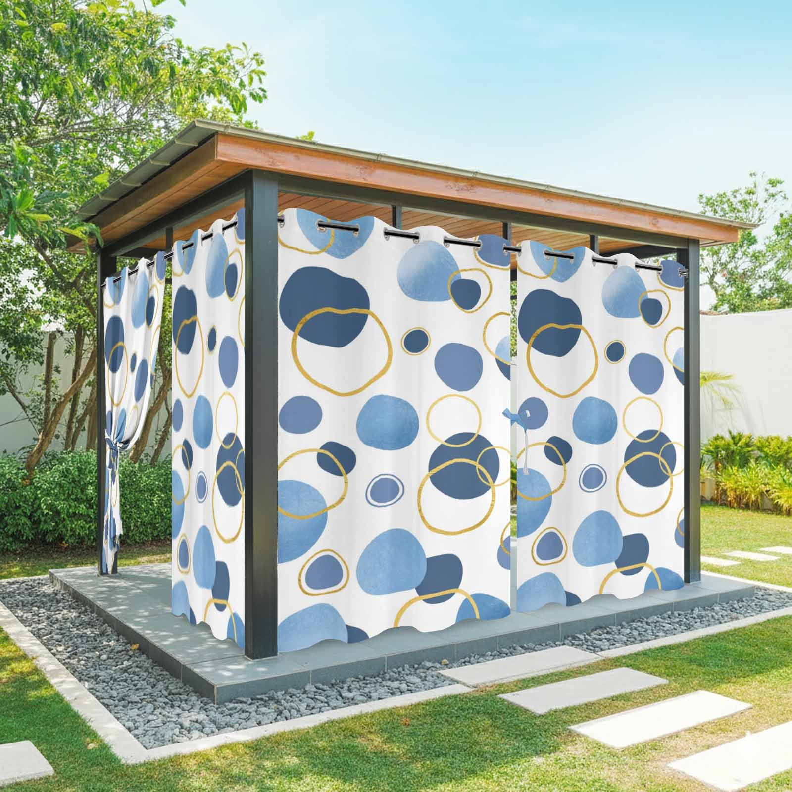 Outdoor Curtains for Patio Waterproof, Blue Polka Dots Outdoor Privacy ...