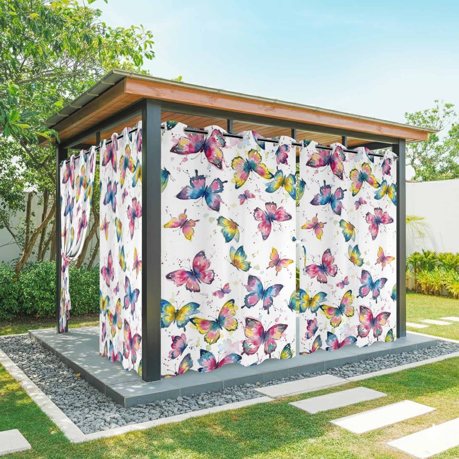 Outdoor Curtains for Patio Waterproof, Colorful Butterfly Outdoor ...