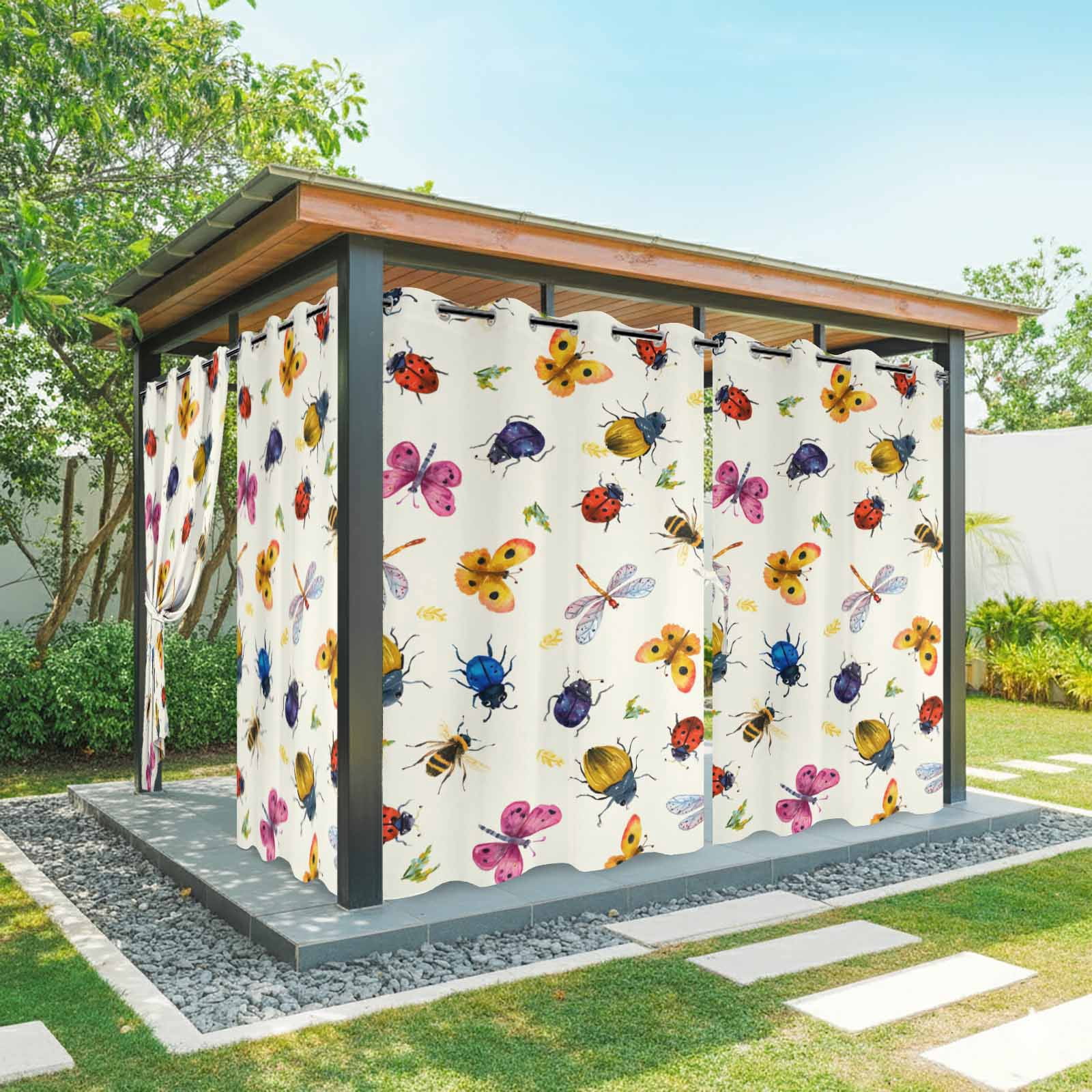 Outdoor Curtains for Patio Waterproof, Cute Butterfly Dragonfly Outdoor ...