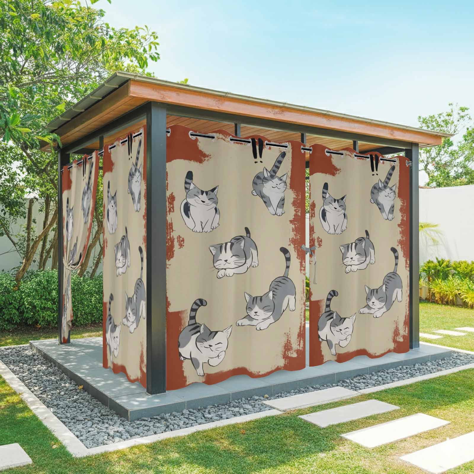 Outdoor Curtains for Patio Waterproof, Cute Cat Outdoor Privacy Panels ...