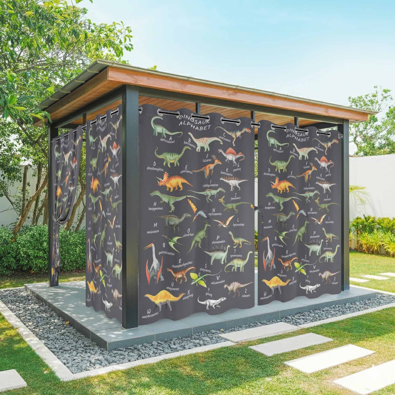 Outdoor Curtains for Patio Waterproof, Grey Dinosaur Outdoor Privacy ...