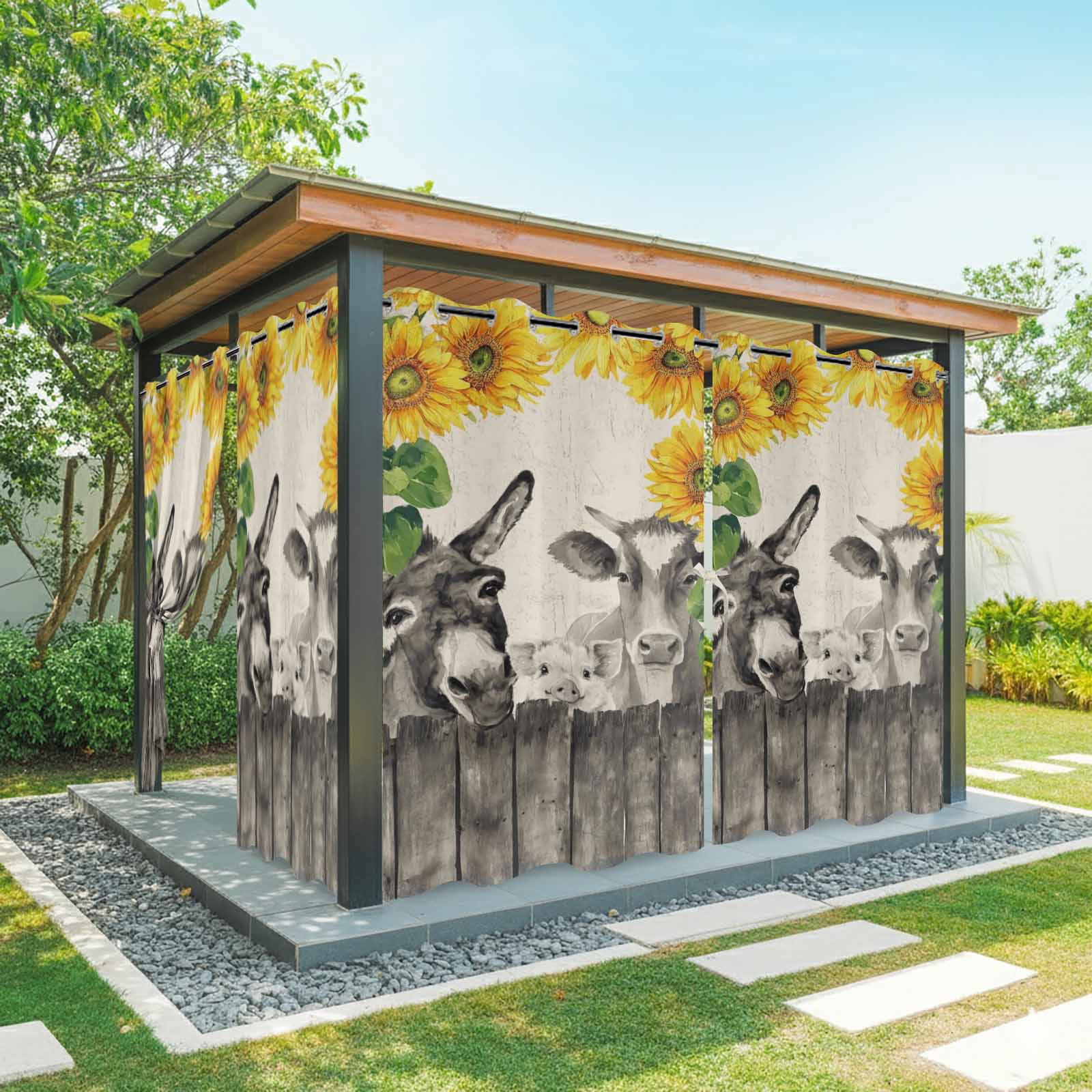 Outdoor Curtains for Patio Waterproof, Grey Farm Animals Outdoor ...
