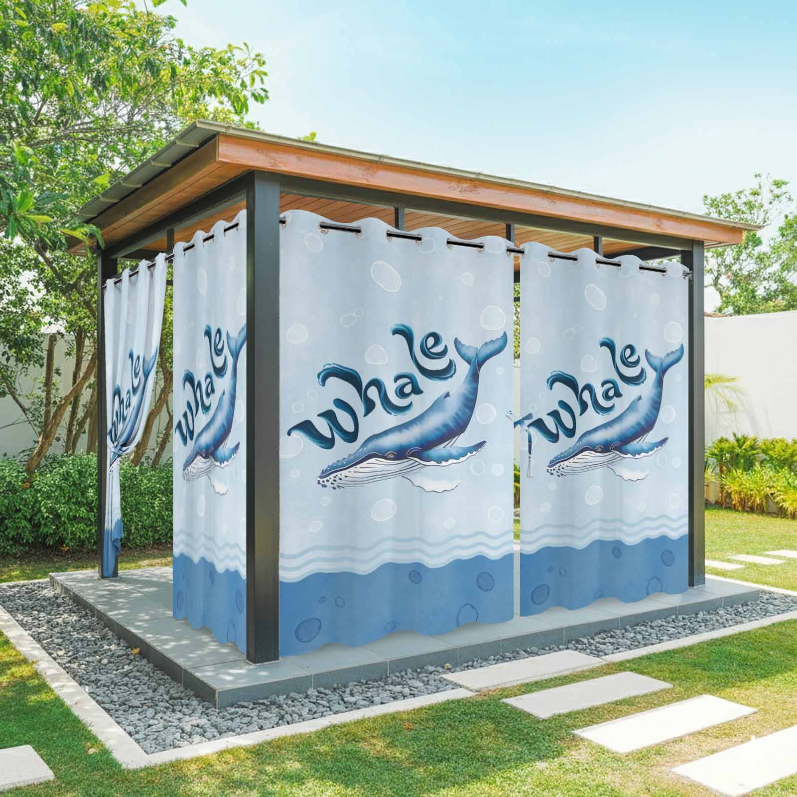 Outdoor Curtains for Patio Waterproof, Navy Blue Whale Outdoor Privacy ...