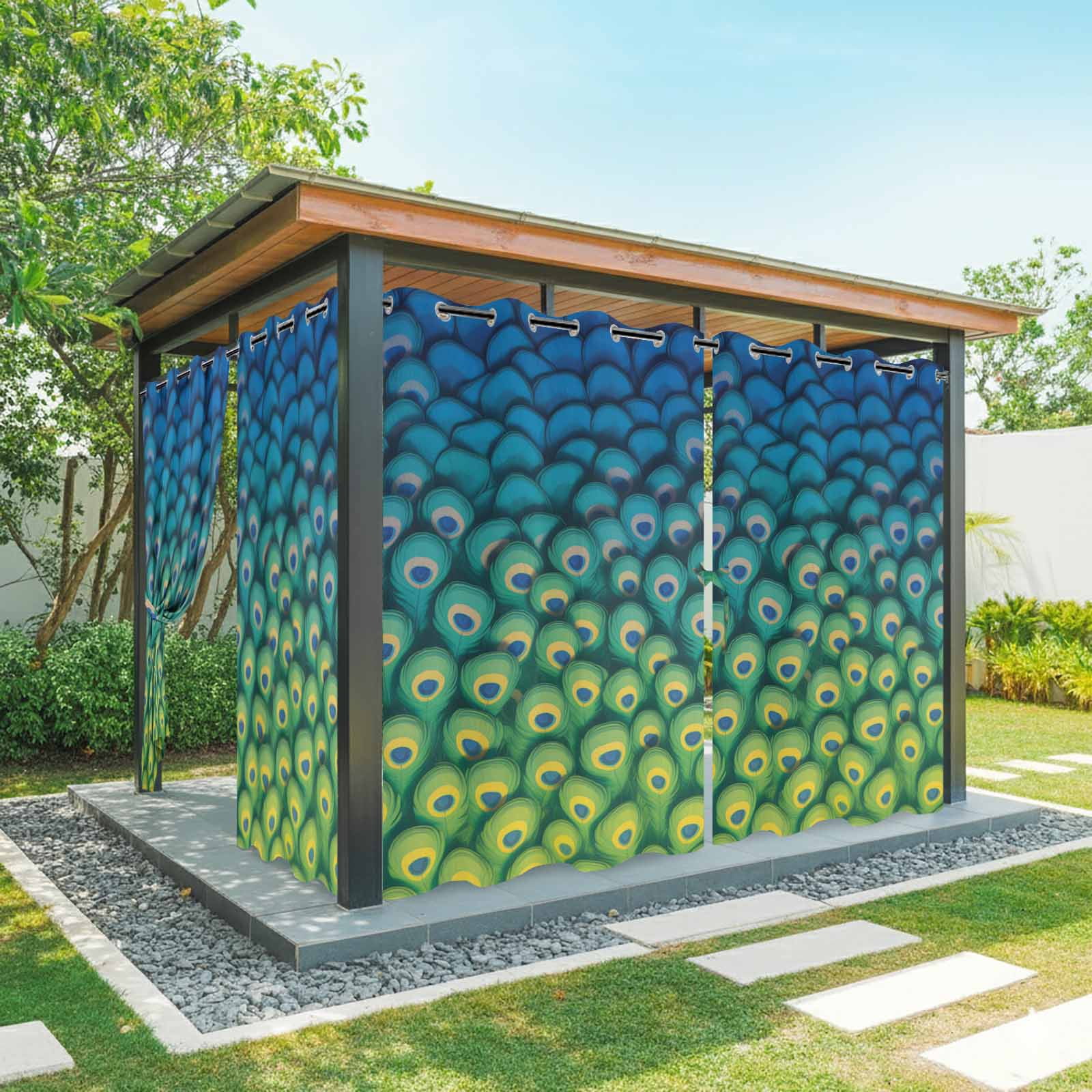 Outdoor Curtains for Patio Waterproof, Ombre Peacock Outdoor Privacy ...